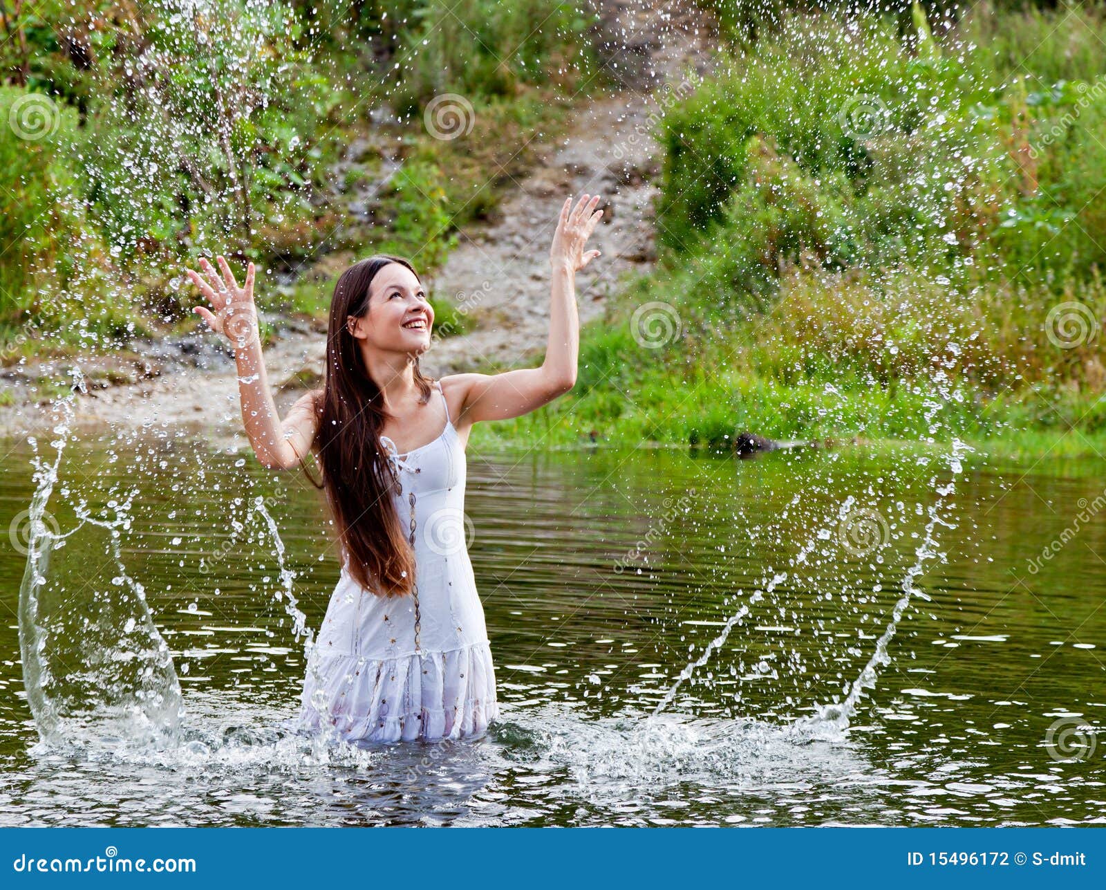 Young woman in a river stock photo. Image of spring, nature - 15496172