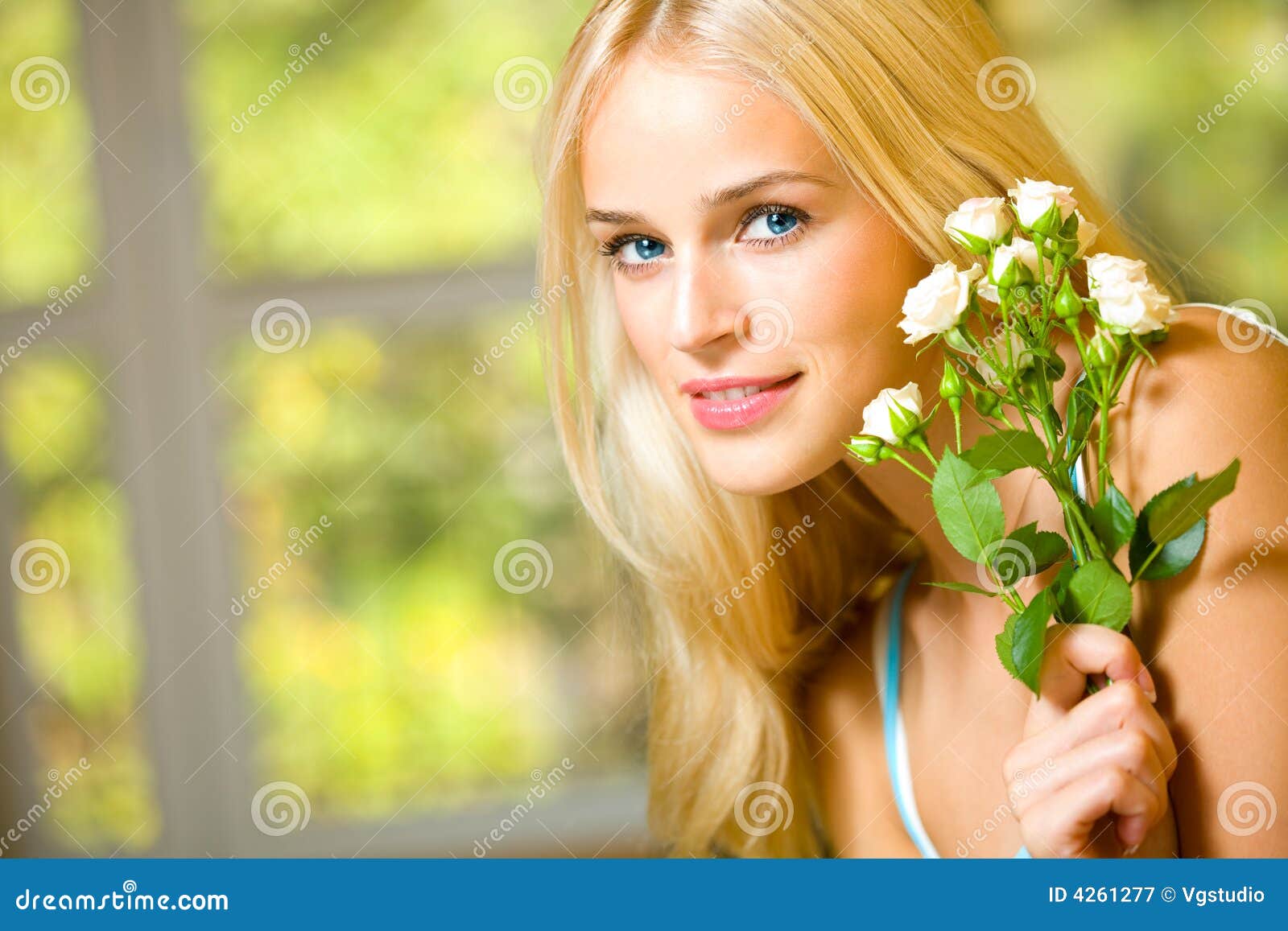 Young woman with roses stock image. Image of beautiful - 4261277