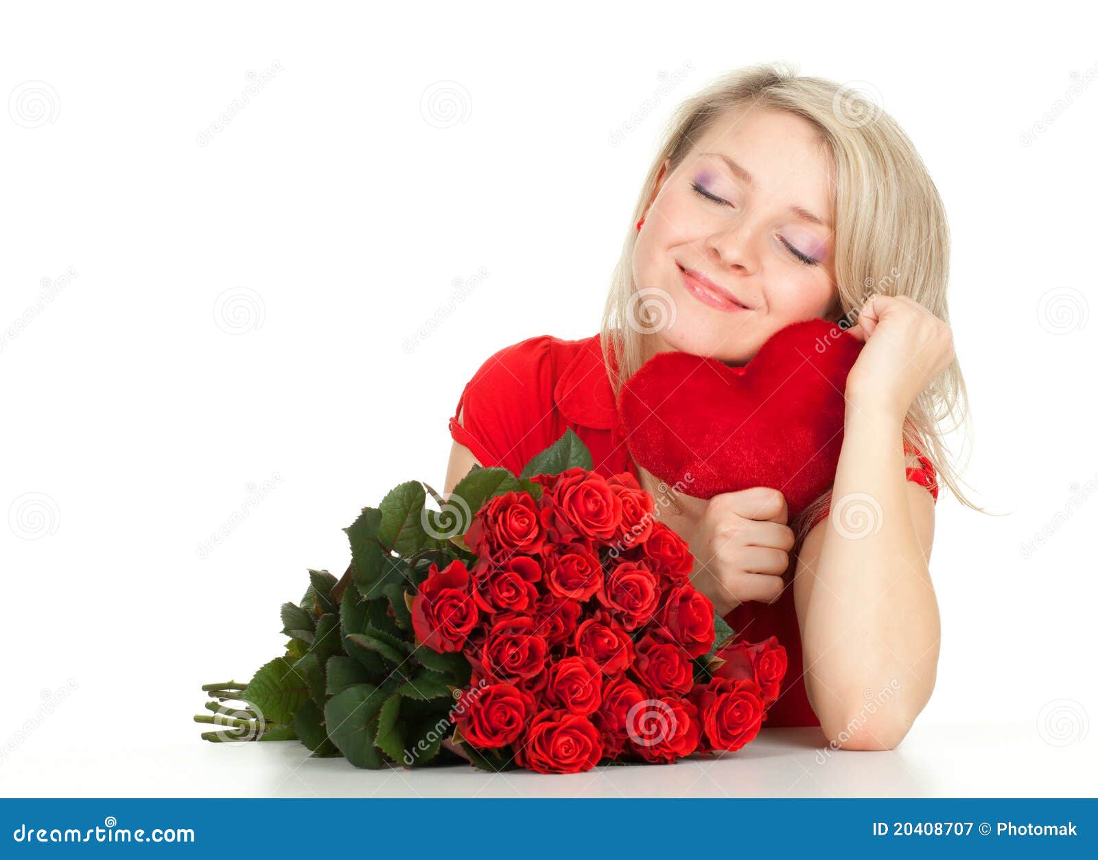 Young Woman with Roses and Heart Stock Image - Image of beauty ...