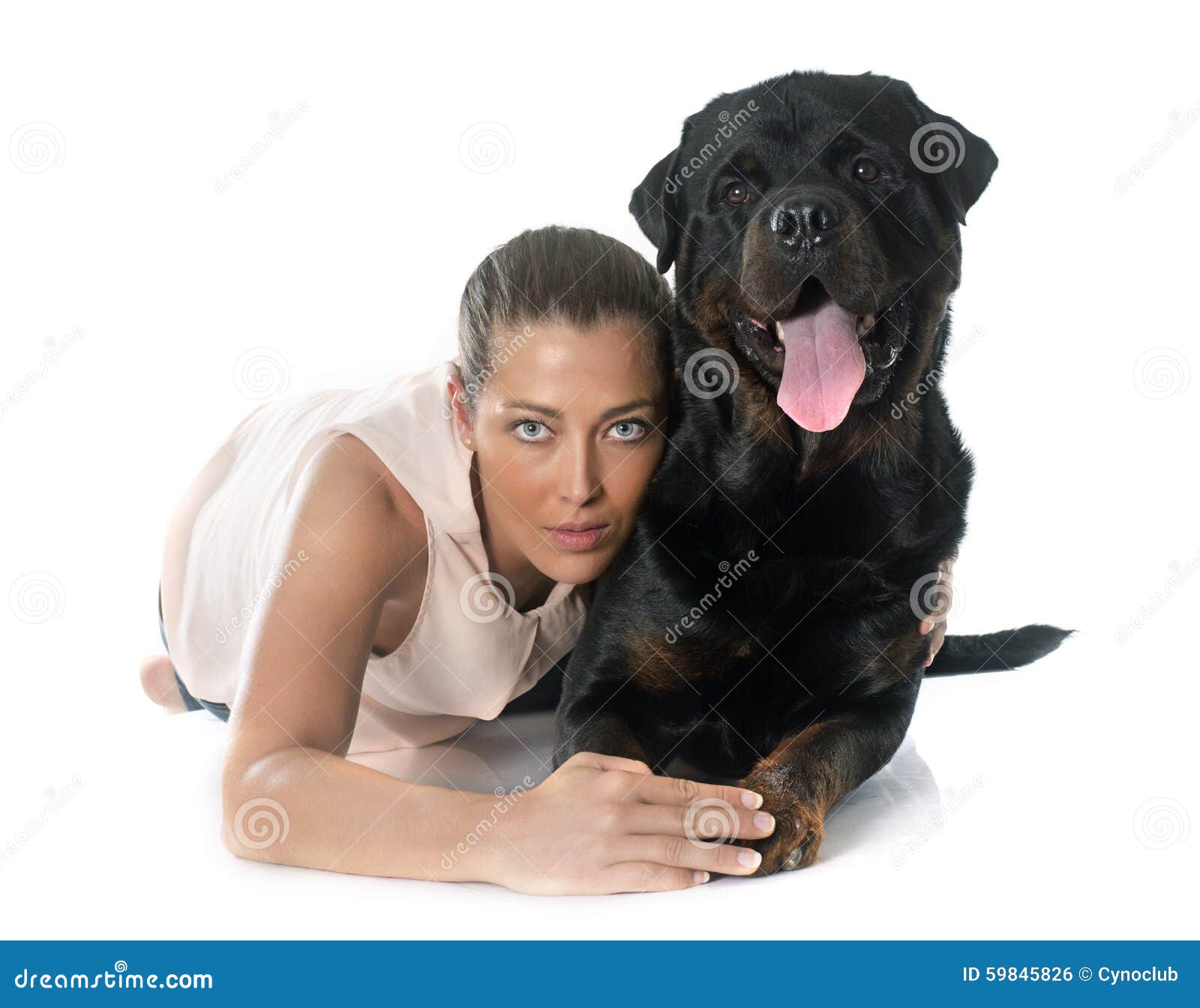 Woman And Rottweiler On The Beach Royalty-Free Stock Photography ...