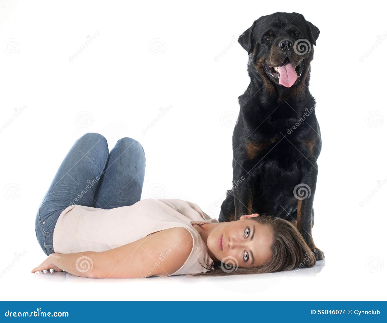 Woman And Rottweiler On The Beach Royalty-Free Stock Photography ...