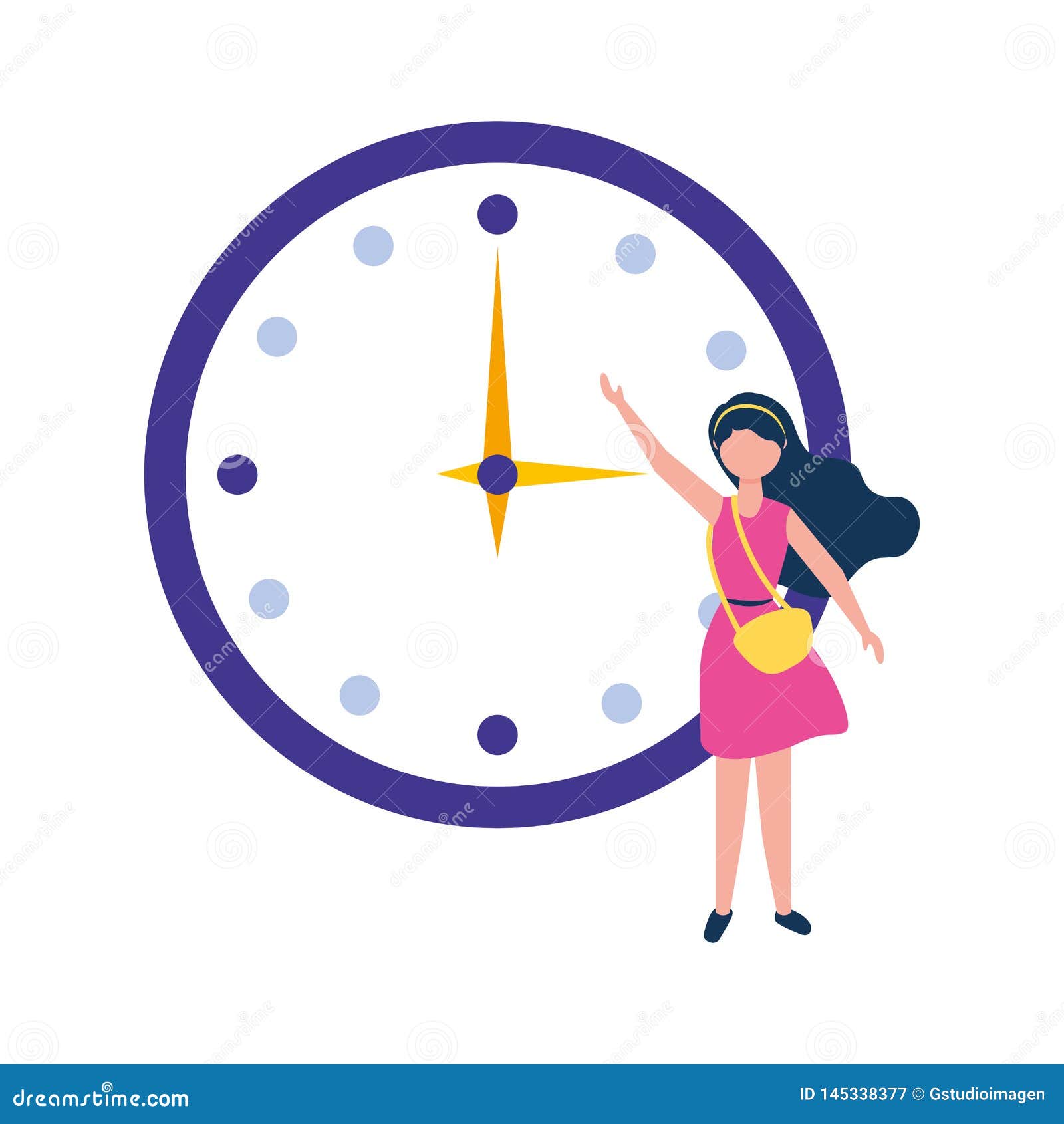 Young Woman with Round Clock Time Stock Vector - Illustration of alarm ...