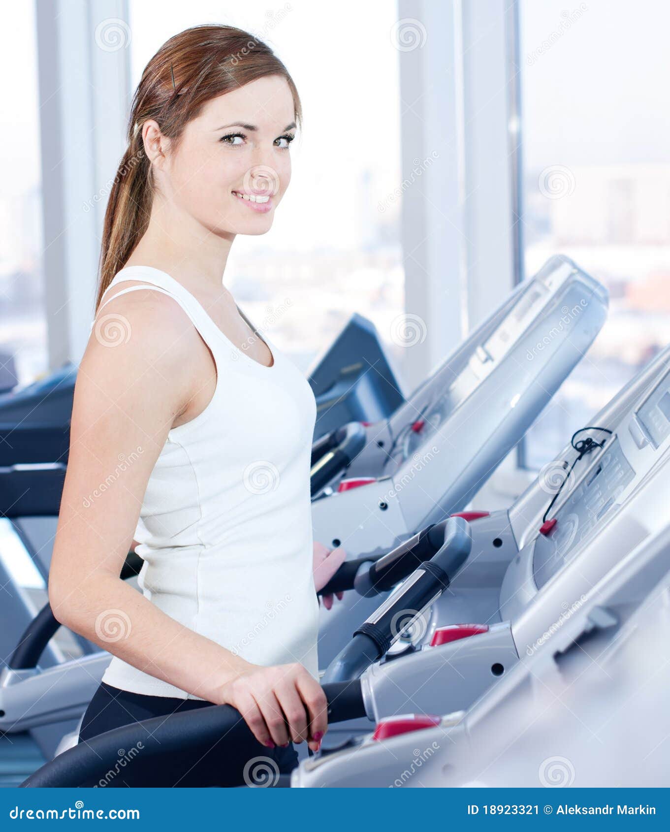 Young Woman at the Run at Gym Stock Image - Image of caucasian ...