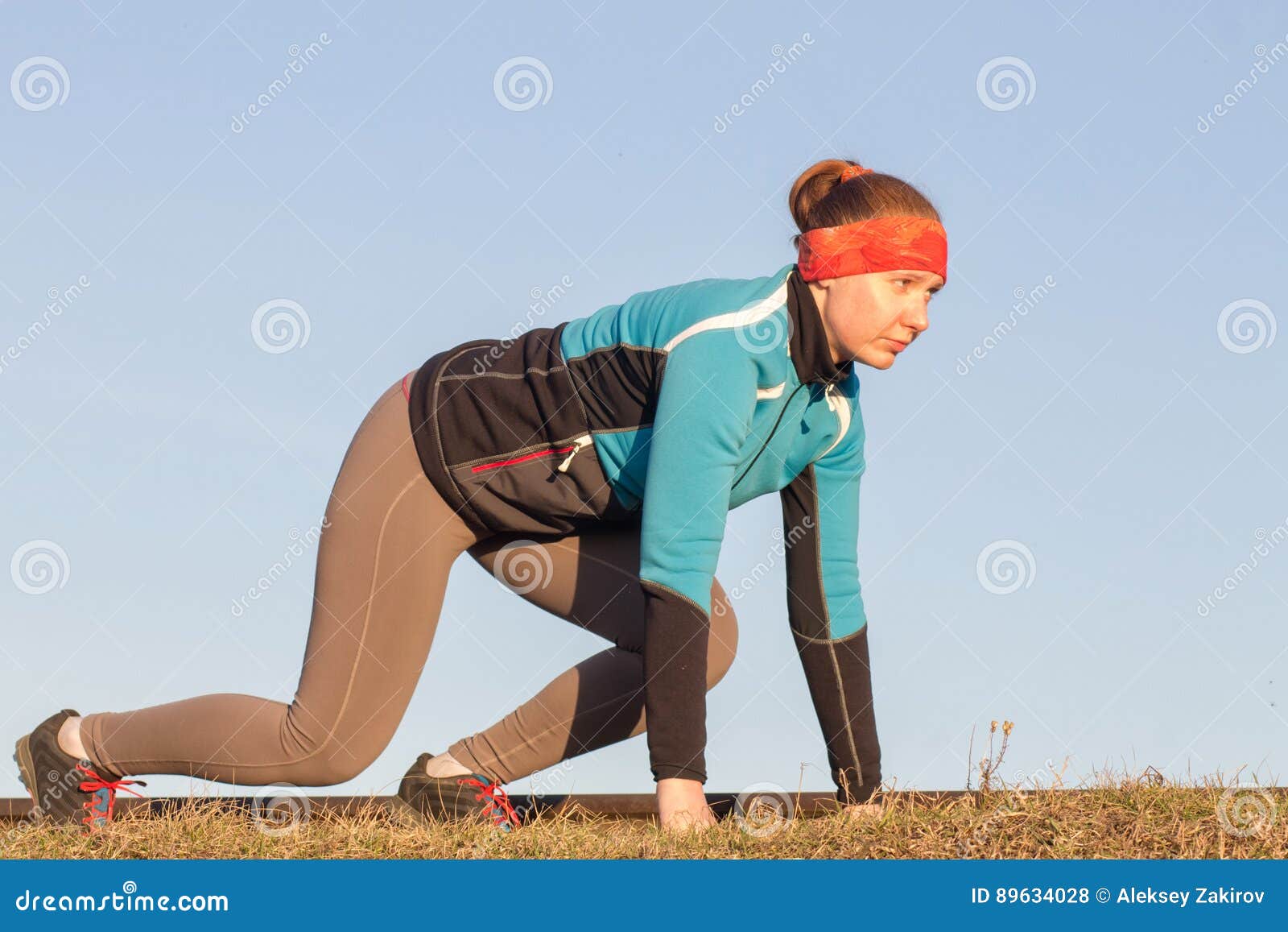 Young Woman Runner Outdoor Standing in Start Pose Stock Photo - Image ...