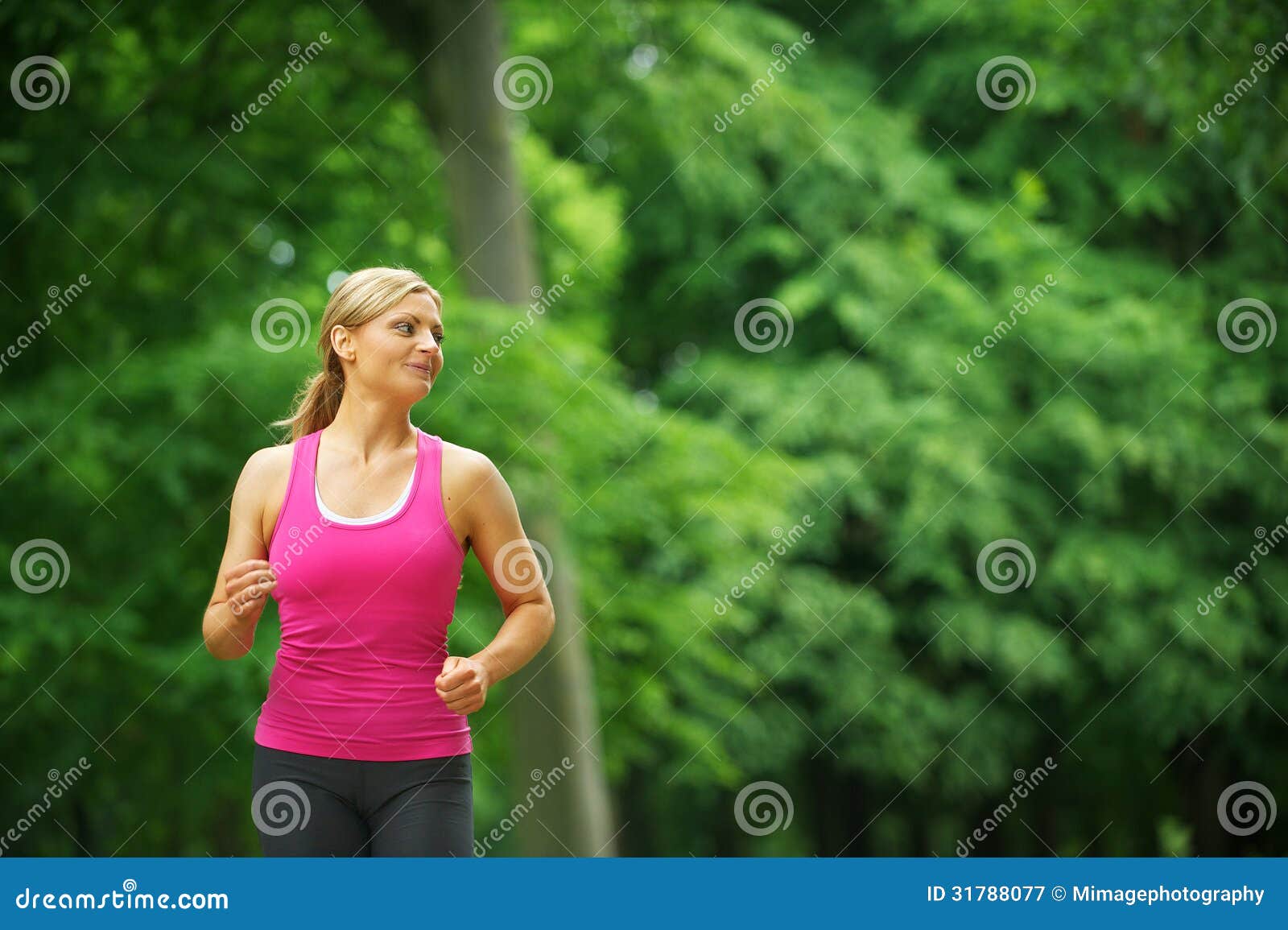 Young Woman Running Alone in the Park Stock Image - Image of alone ...