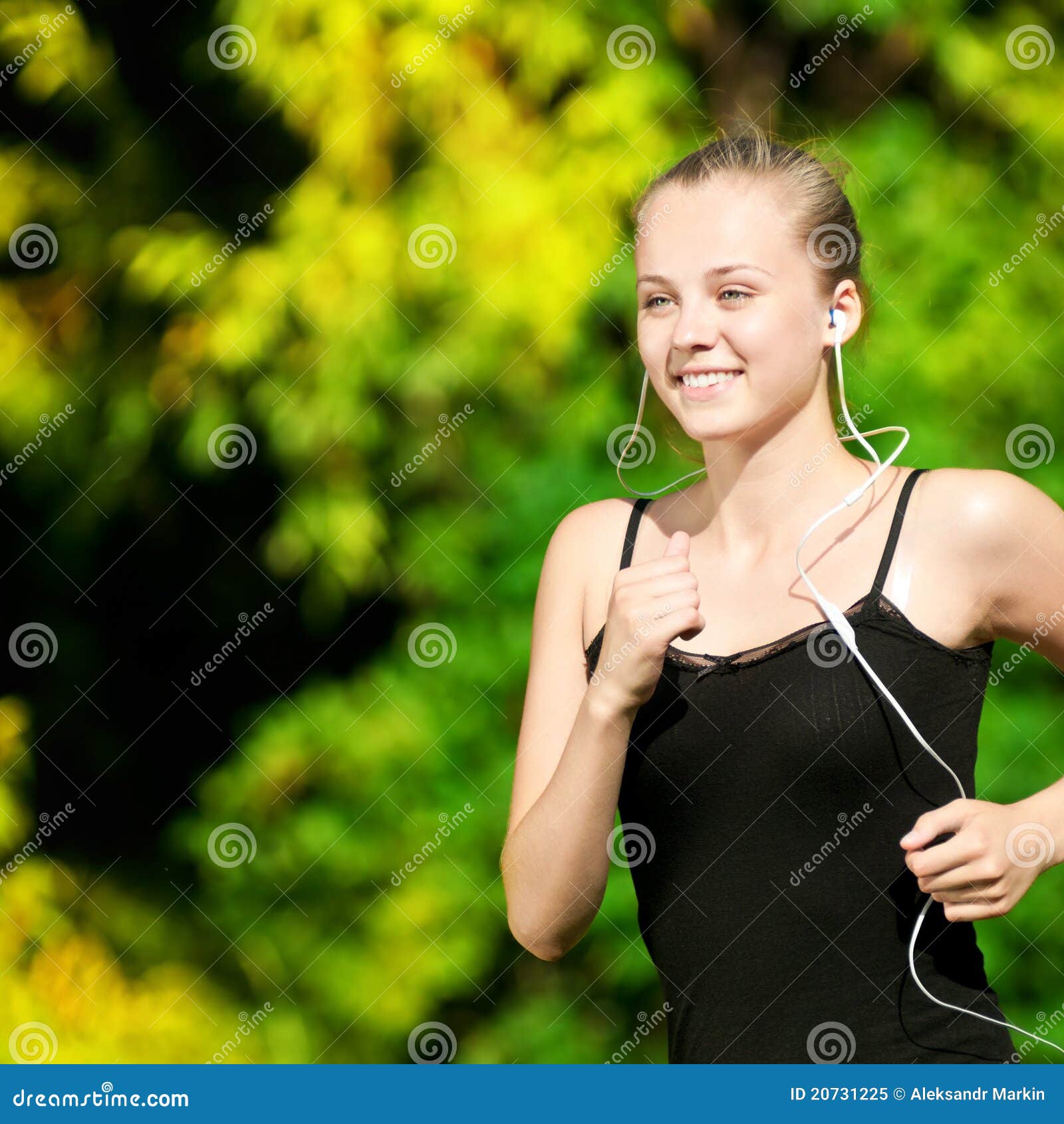 Young Woman Running in Green Park Stock Image - Image of active ...