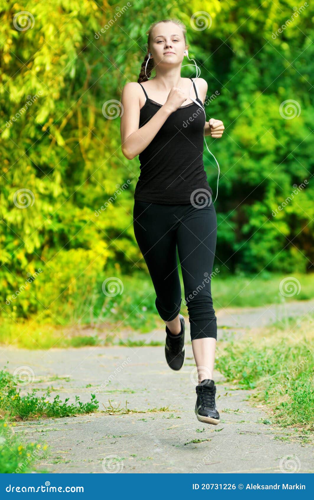 Young Woman Running in Green Park Stock Photo - Image of outside ...