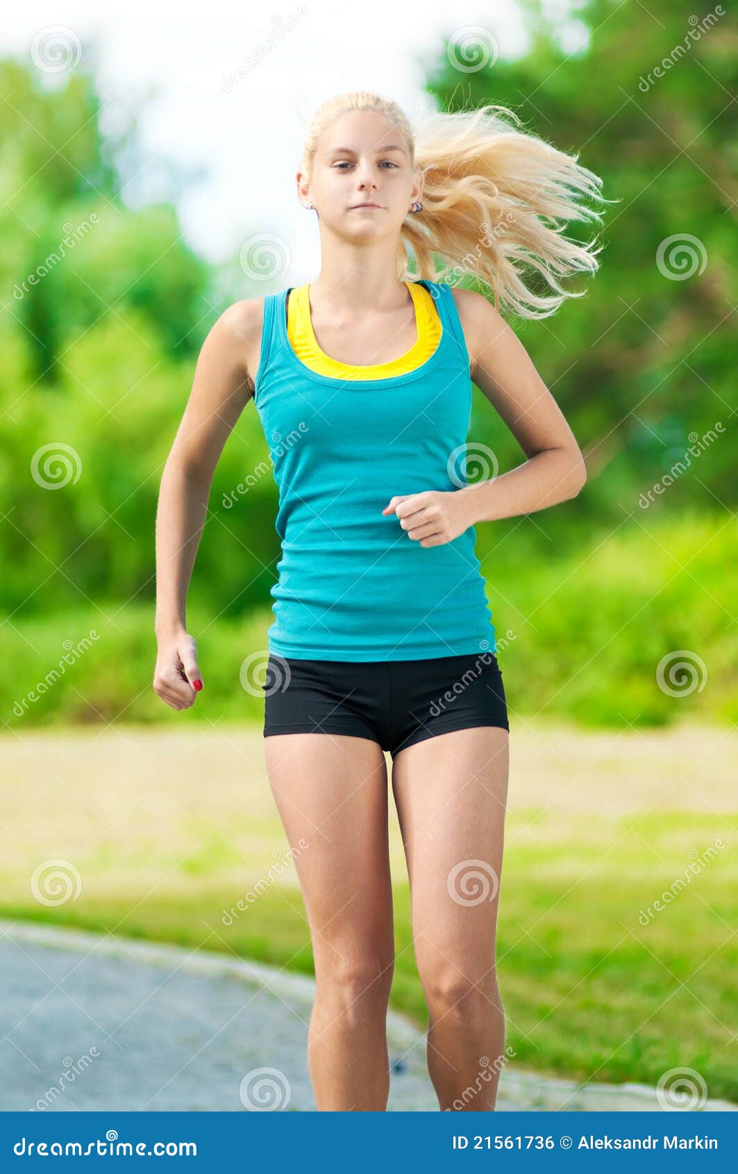 Young Woman Running in Green Park Stock Photo - Image of diet, resort ...