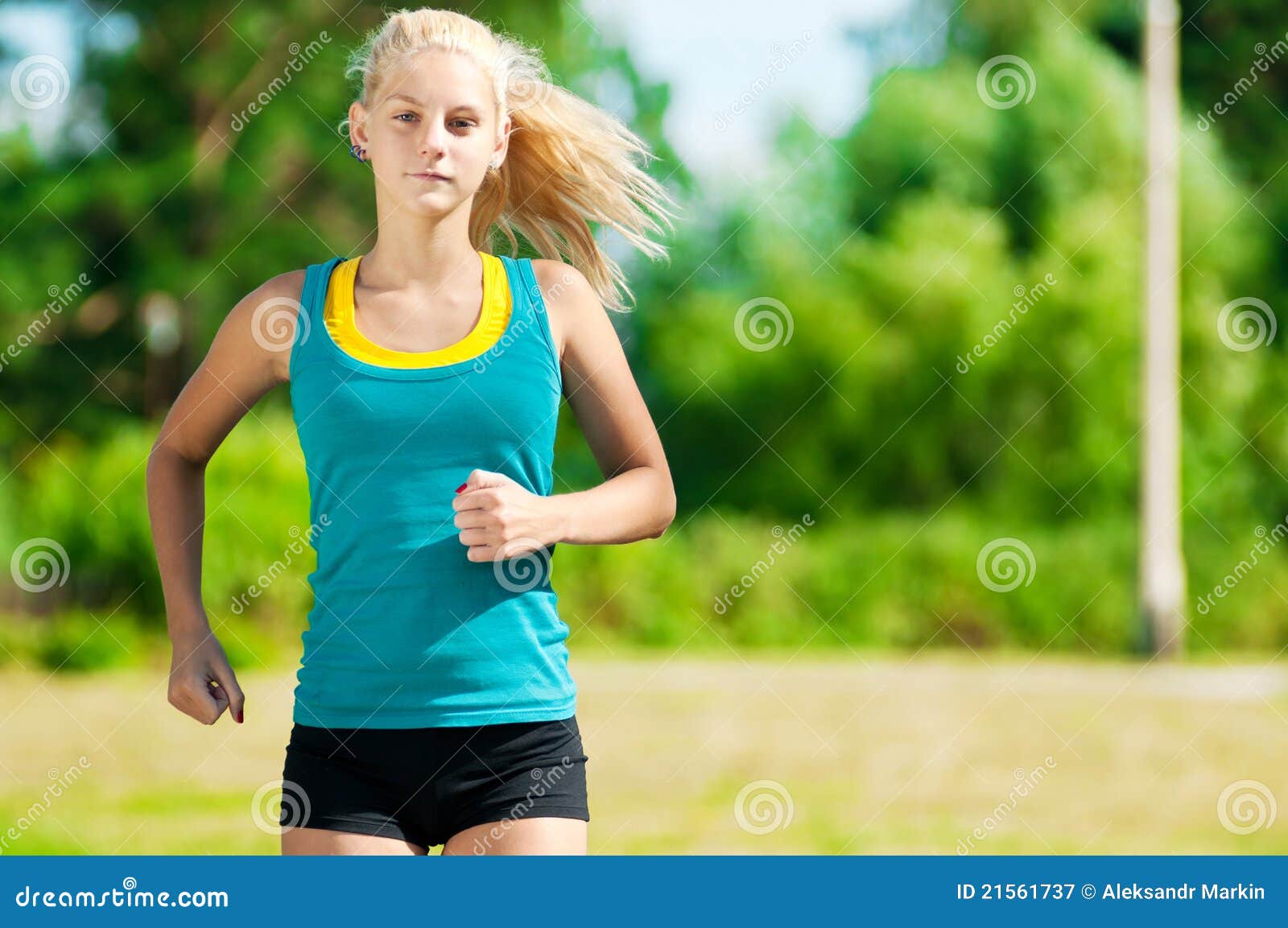Young Woman Running in Green Park Stock Image - Image of peaceful ...