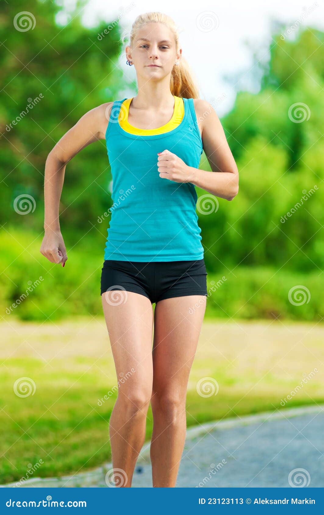 Young Woman Running in Green Park Stock Image - Image of outside ...
