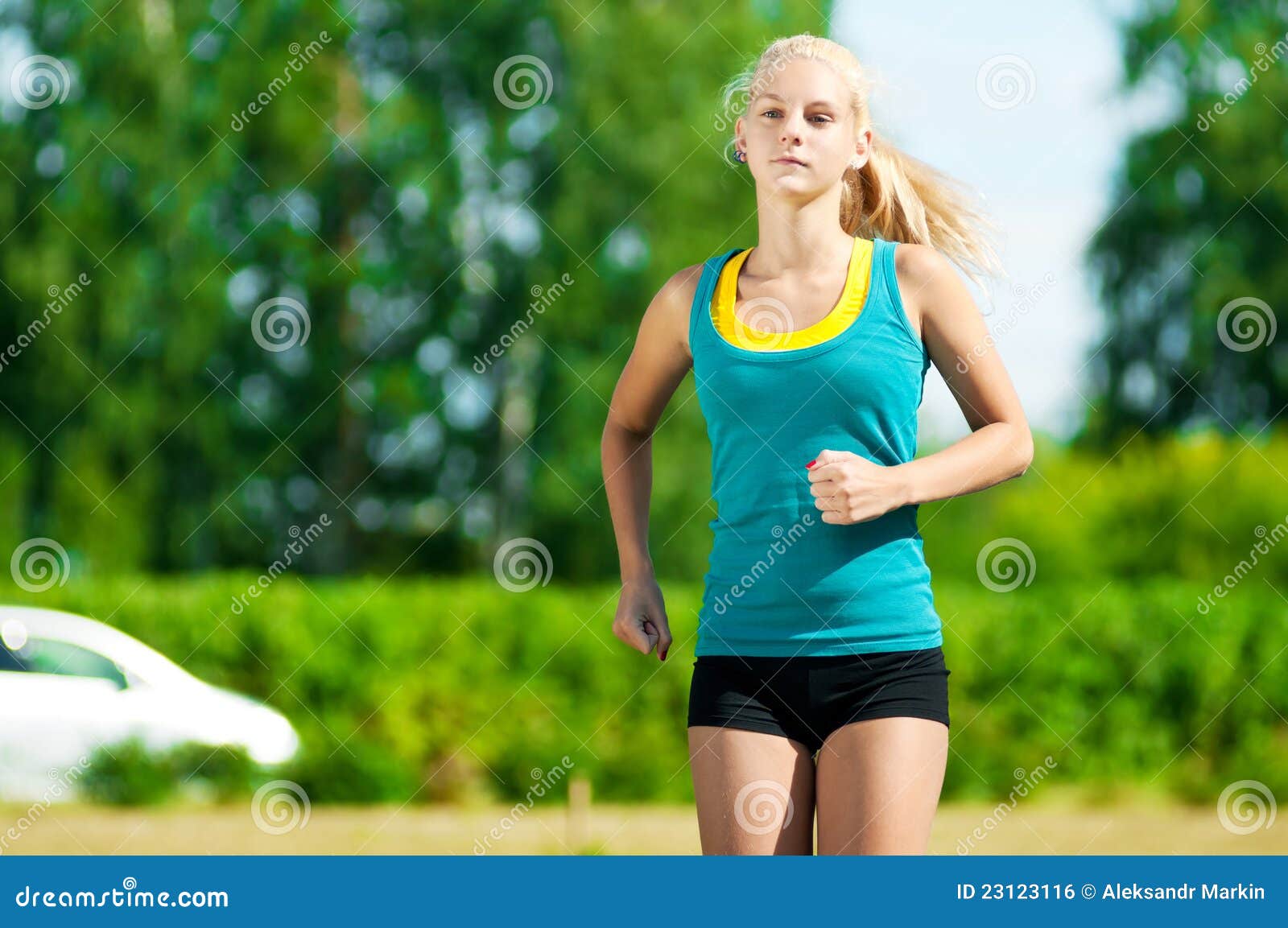 Young Woman Running in Green Park Stock Photo - Image of person, energy ...