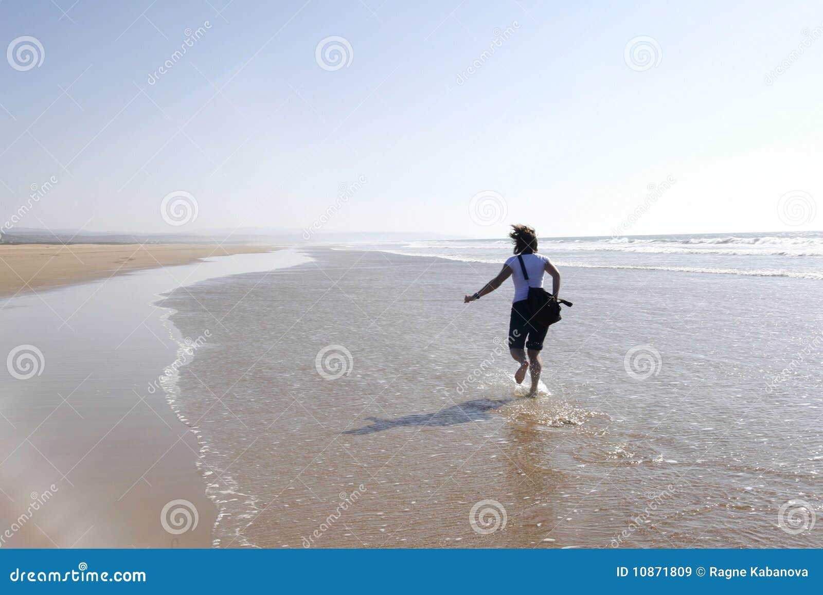 Young Woman Running Happily on a Beach Stock Image - Image of essaouira ...