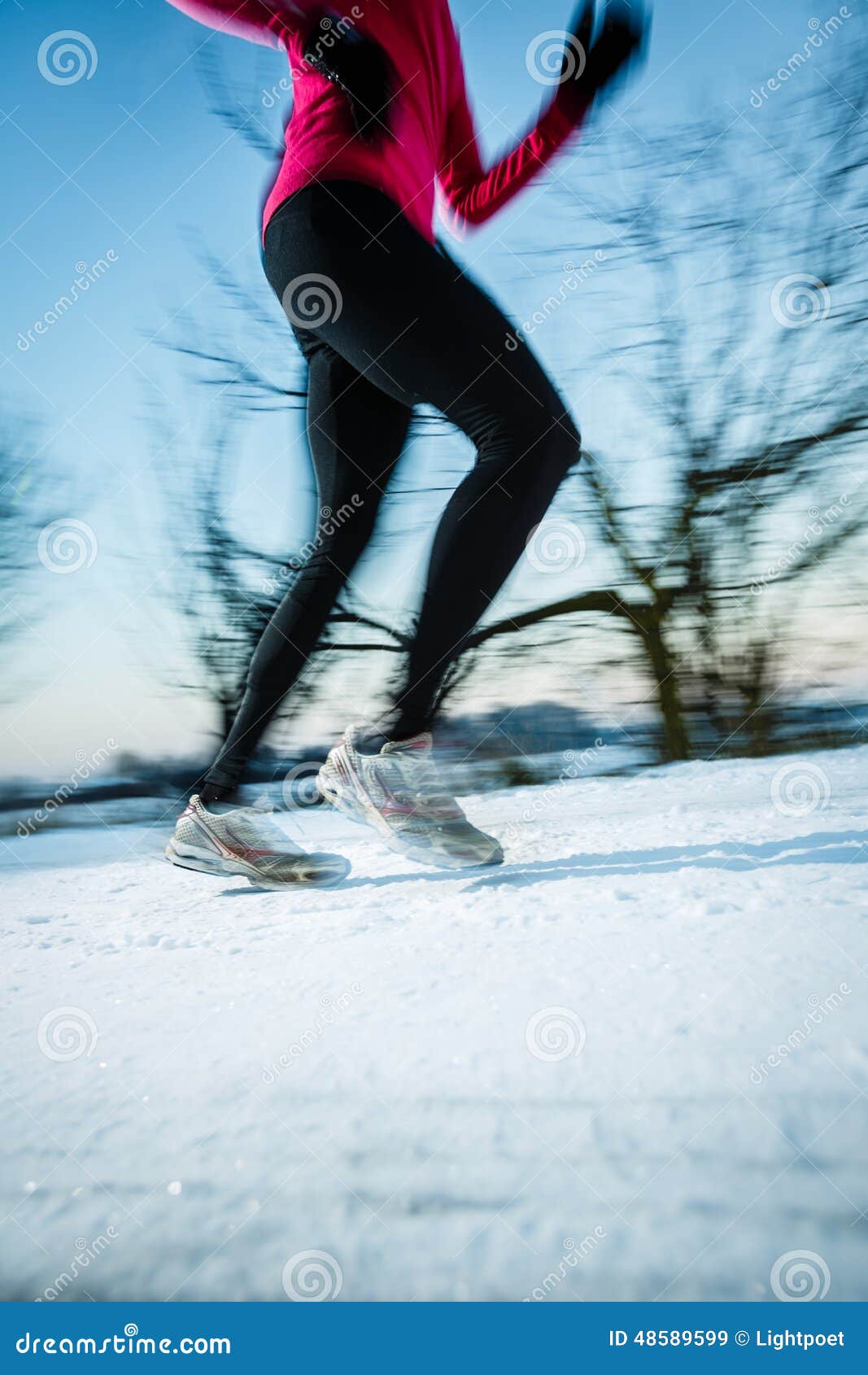Young Woman Running Outdoors on a Cold Winter Day Stock Image - Image ...