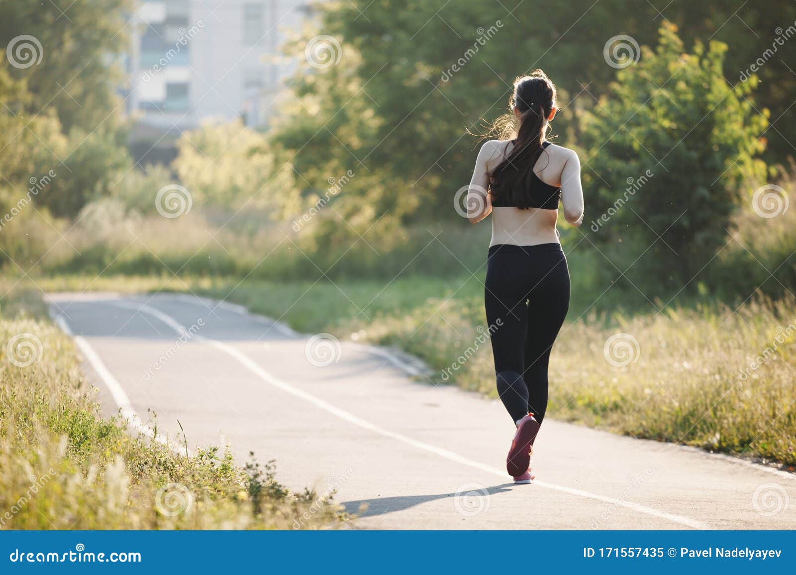 Young Woman Running in Park Stock Image - Image of exercise, nature ...