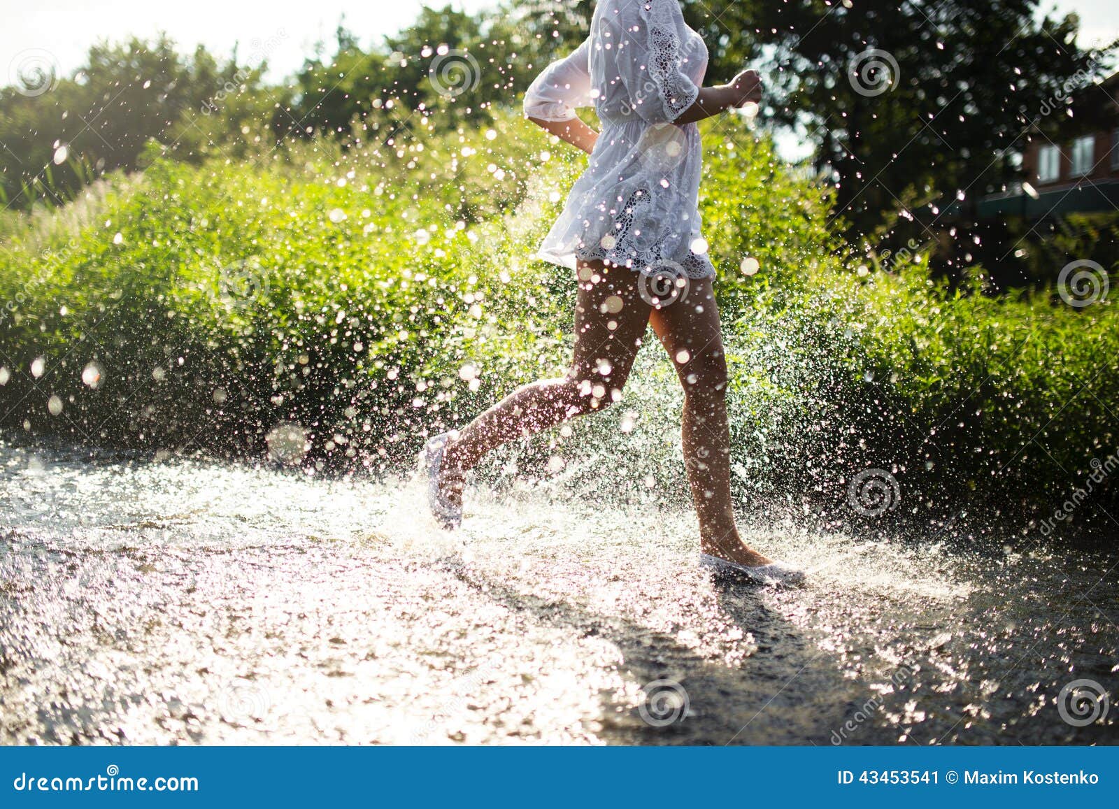 Young Woman Running in Shallow Water Stock Image - Image of shallow ...