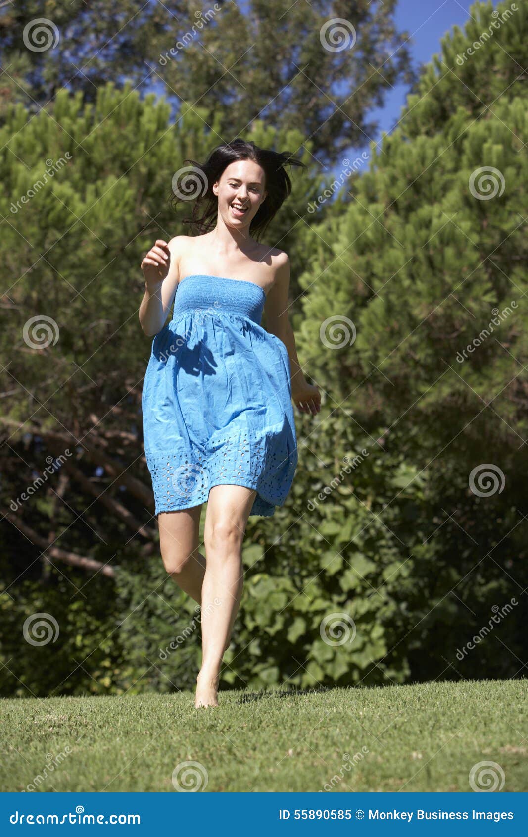 Young Woman Running through Summer Field Stock Image - Image of summer ...