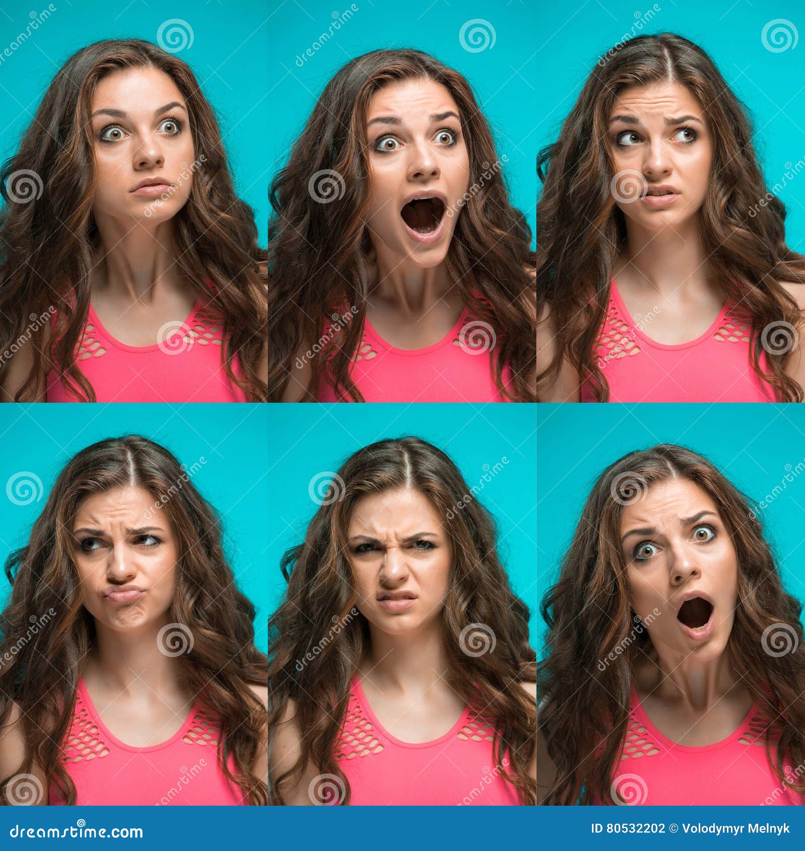 The Young Woman`s Portrait with Different Emotions Stock Photo - Image ...