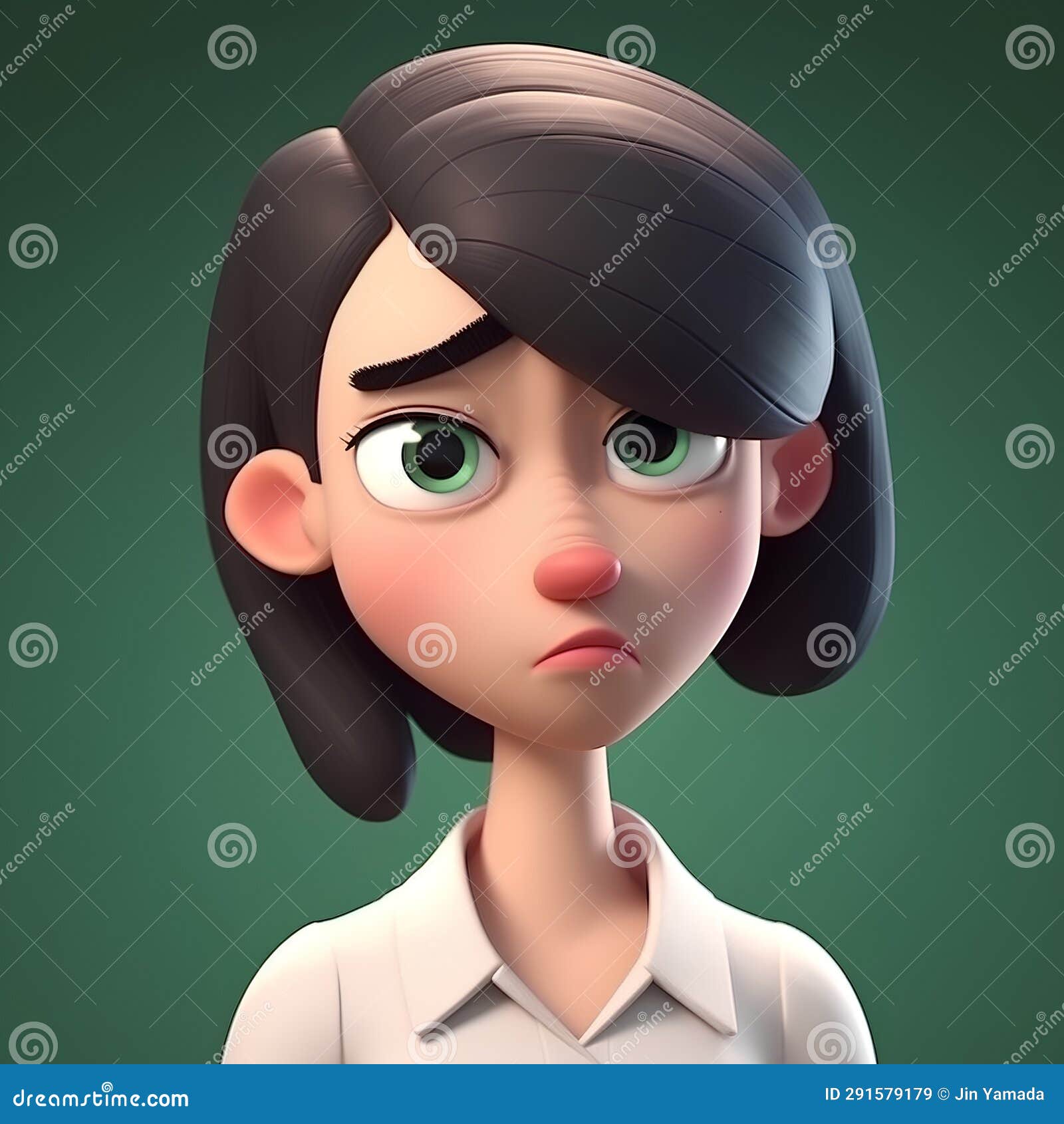 Young Woman with a Sad Expression on Her Face, 3d Render Stock ...