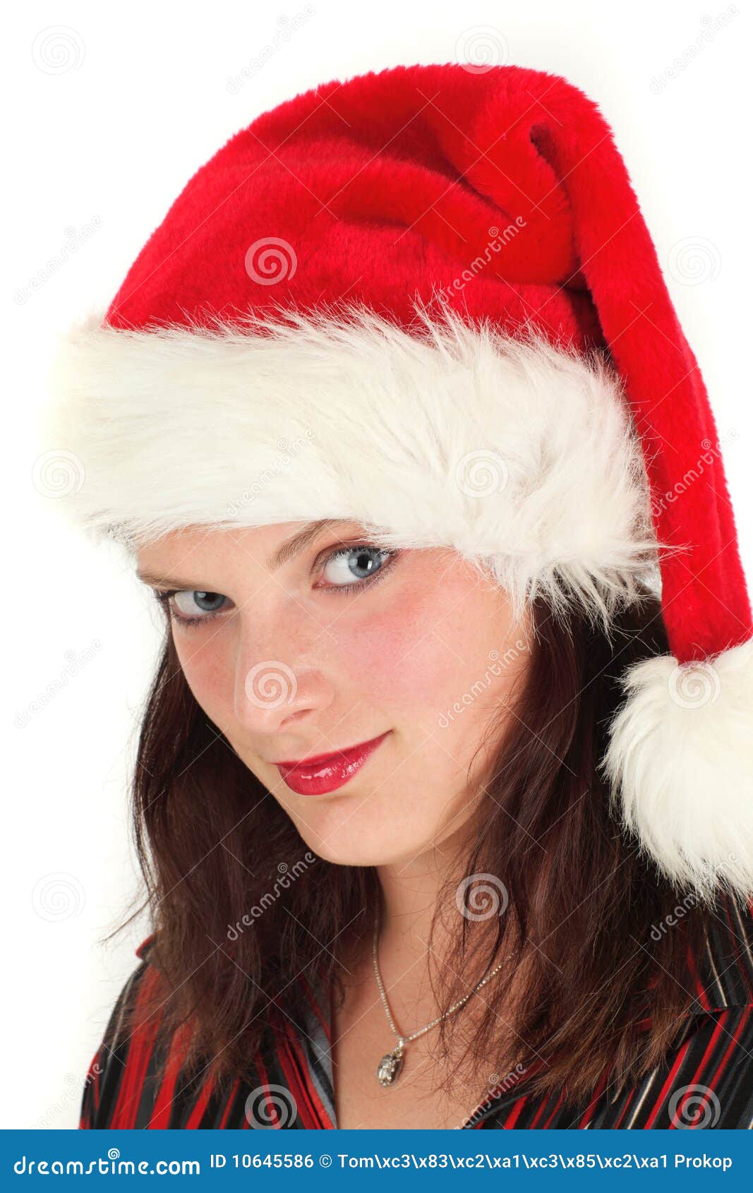 Young woman in Santa hat stock photo. Image of festive - 10645586