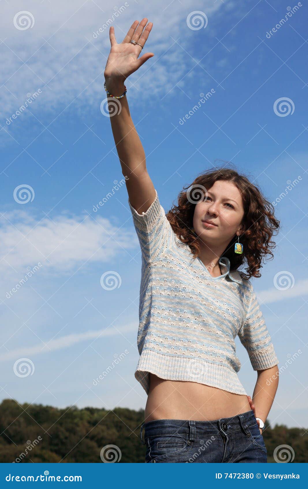 Young woman say hello stock photo. Image of nice, cute - 7472380