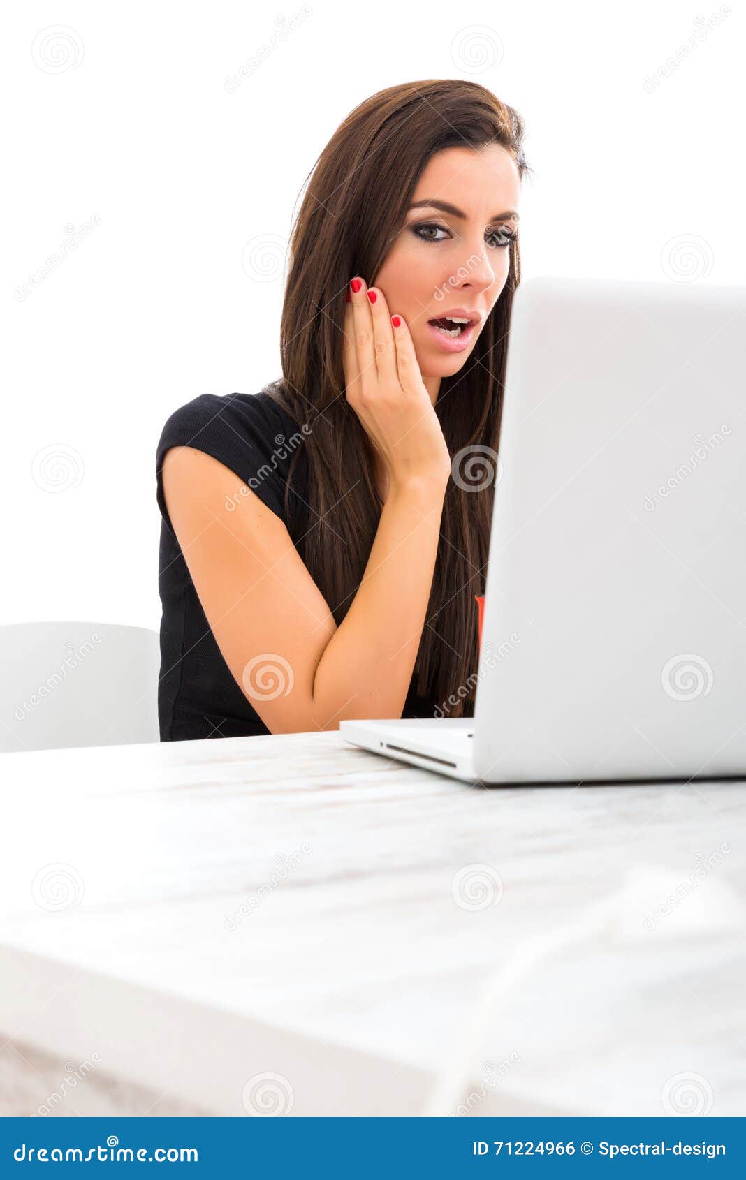 Young Woman Scared by Online Content Stock Photo - Image of female ...