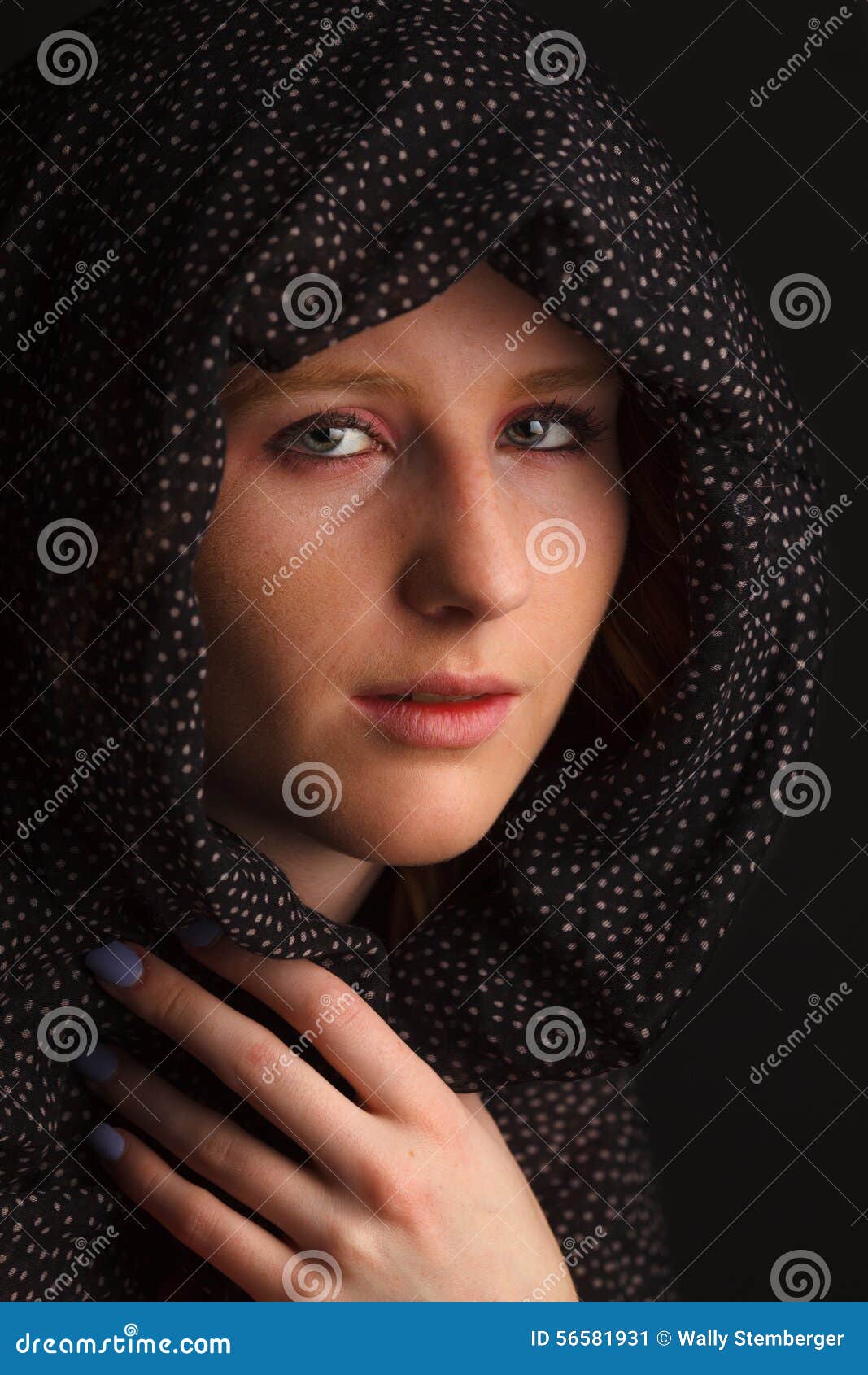 Young Woman With Scarf Over Her Head Stock Image Image Of Expression