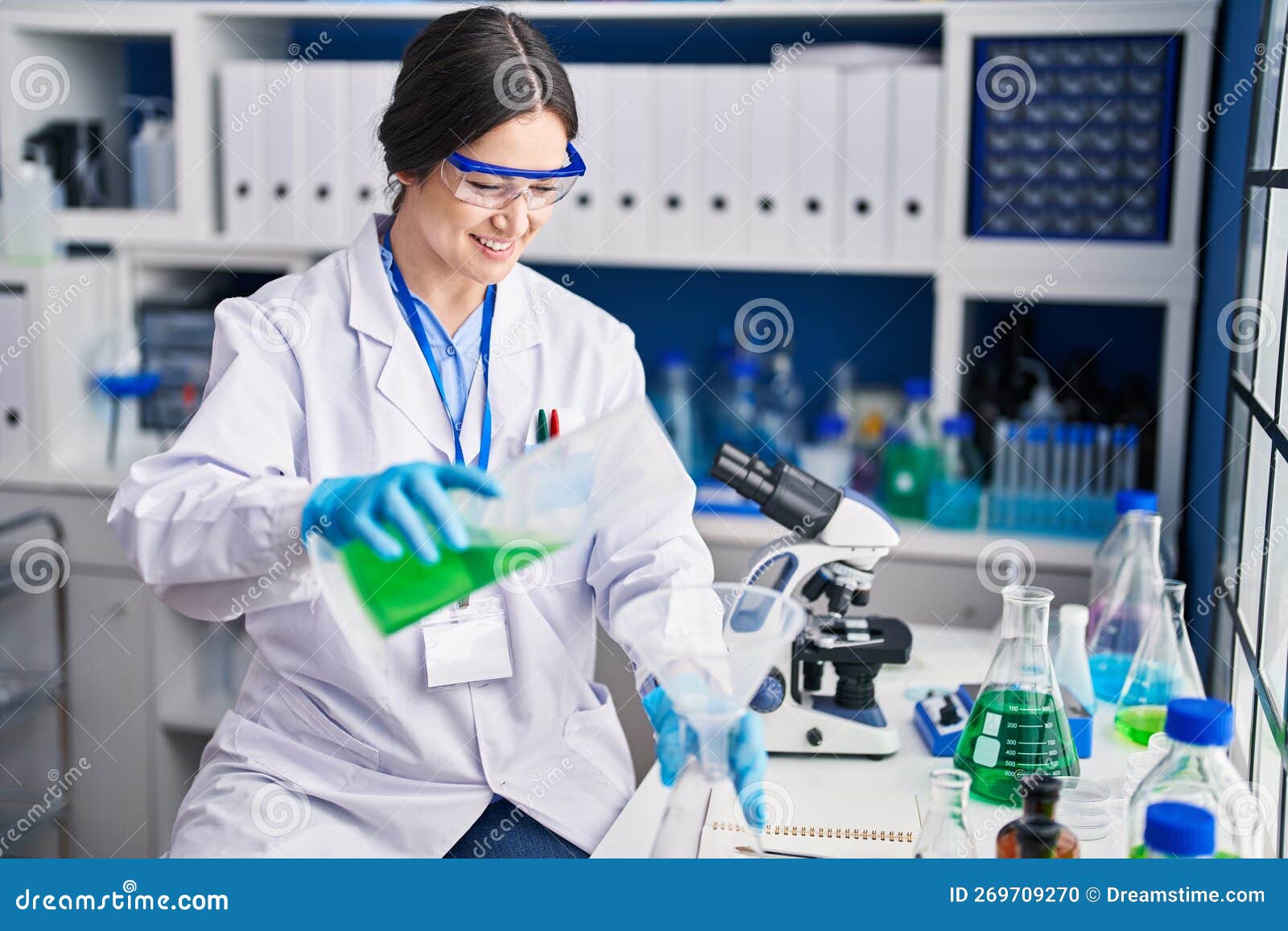 Young Woman Scientist Measuring Liquid at Laboratory Stock Photo ...