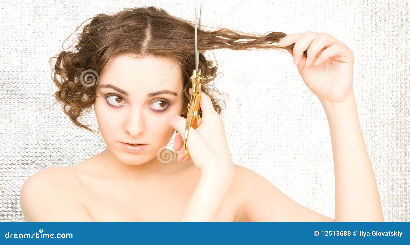 Young woman with scissors stock photo. Image of background - 12513688