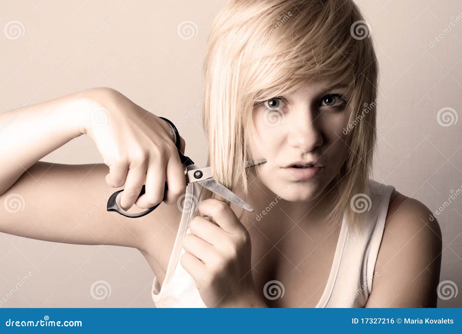 Young woman with scissors stock photo. Image of hairdresser - 17327216