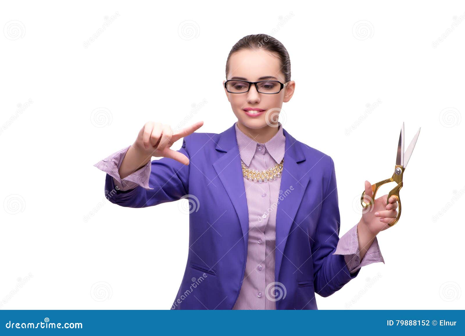 The Young Woman with Scissors Isolated on White Stock Photo - Image of ...