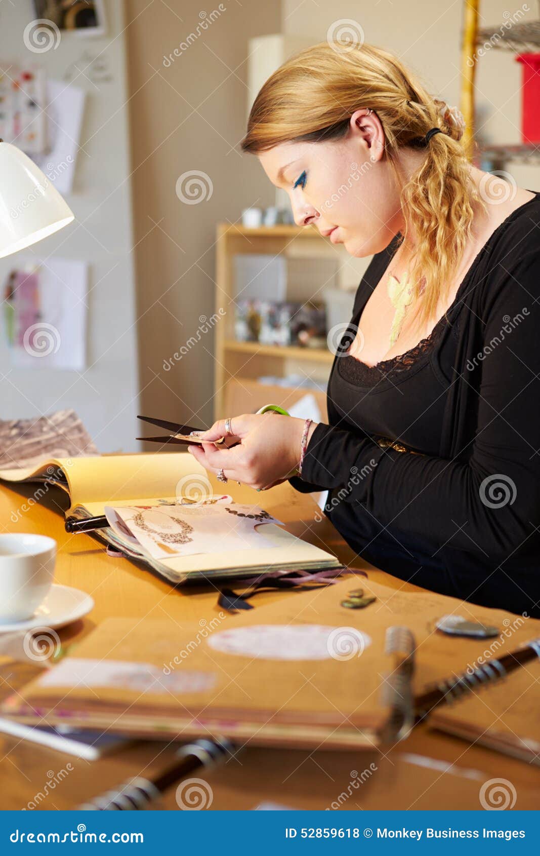Young Woman Scrapbooking at Home Stock Photo - Image of people ...