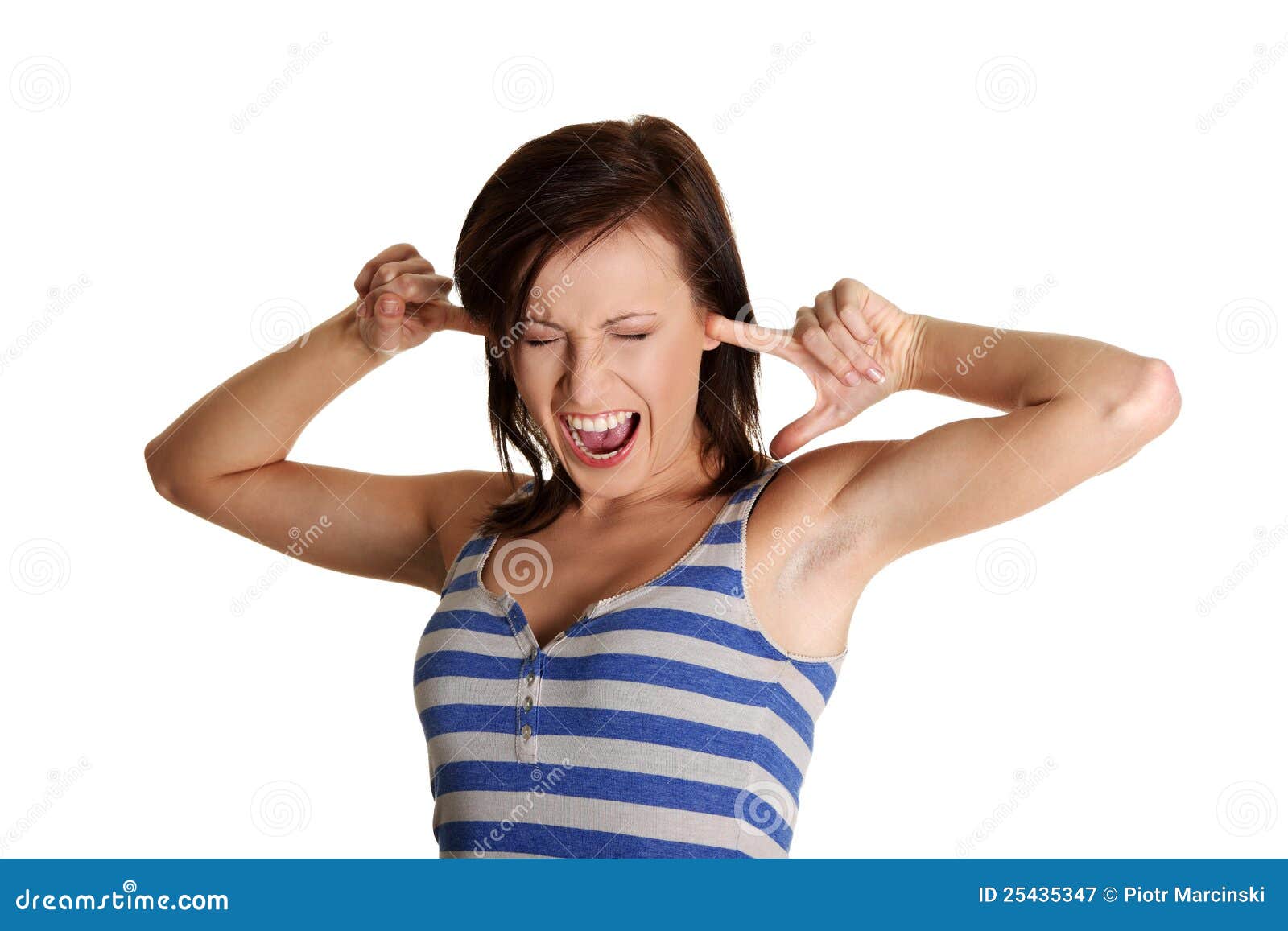 Young Woman Screaming with Clogged Ears. Stock Image - Image of loud ...