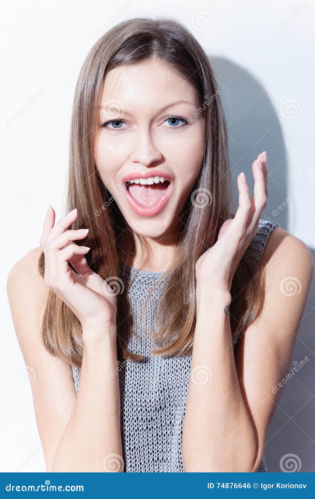 Young Woman Screaming Joyful Stock Photo - Image of people, closeup ...