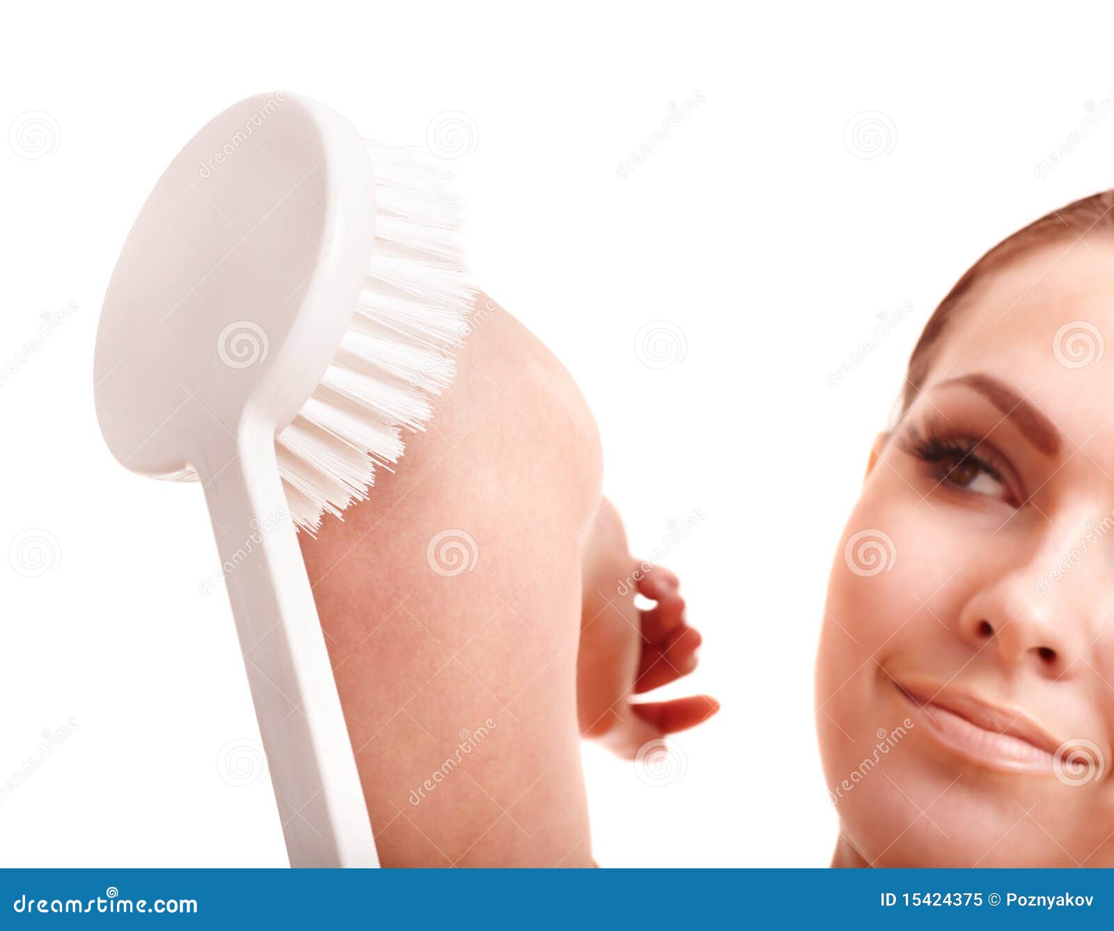 Young Woman Scrubbing Body. Stock Image - Image of elbow, beautiful ...