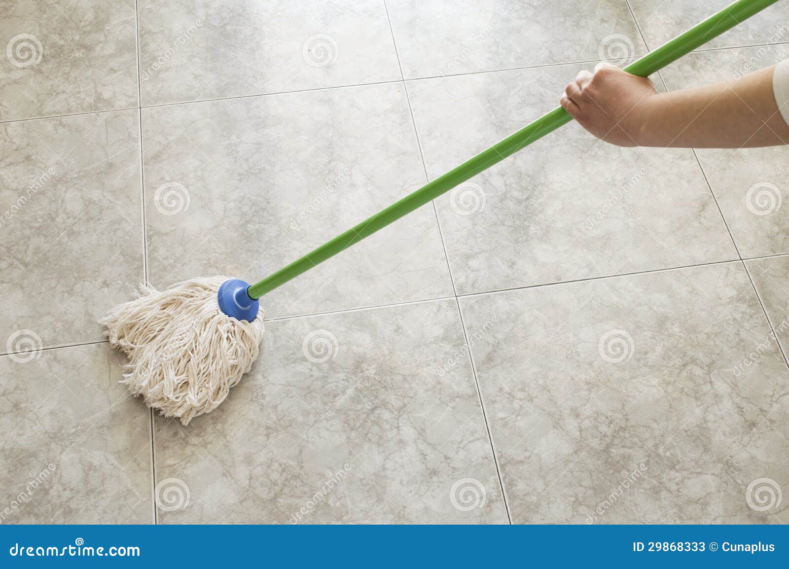 Woman Scrubbing Floor with a Mop Stock Image - Image of holding ...