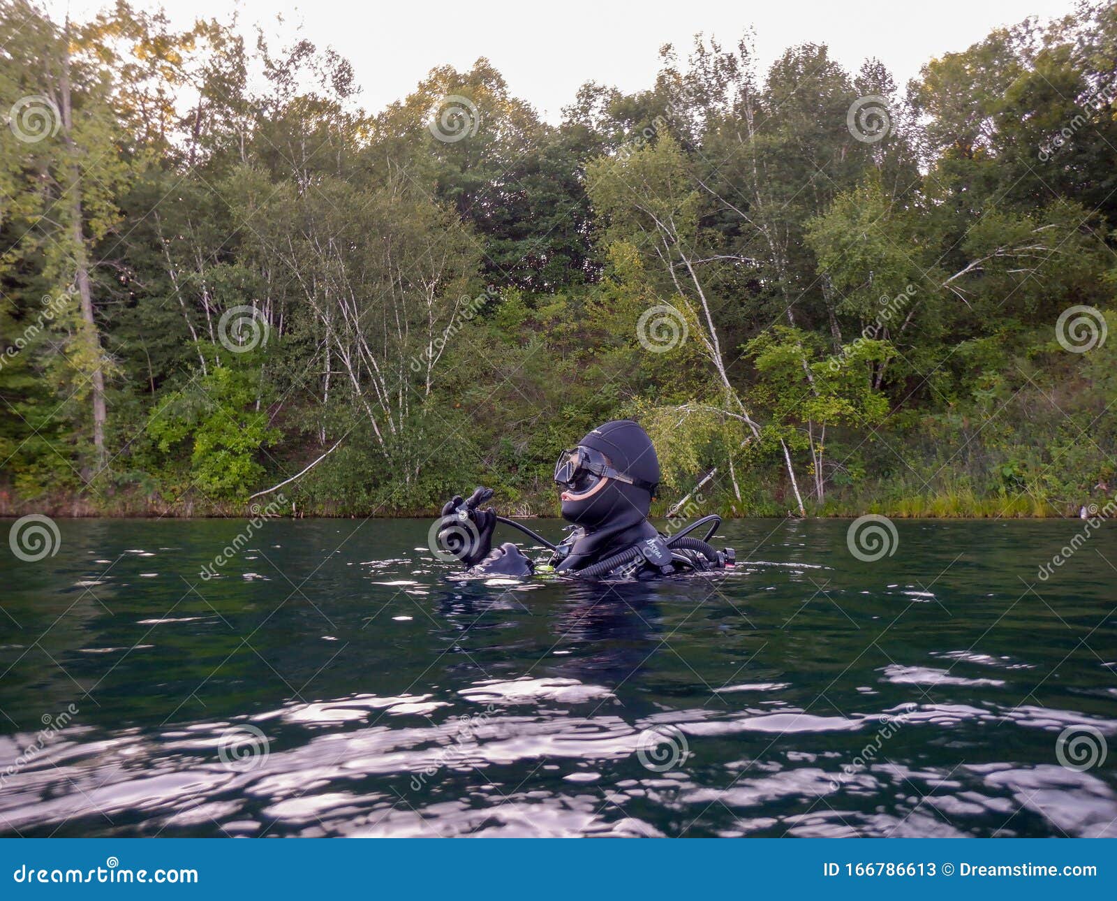 Young Woman Scuba Diving Surface Lake Editorial Stock Photo - Image of ...