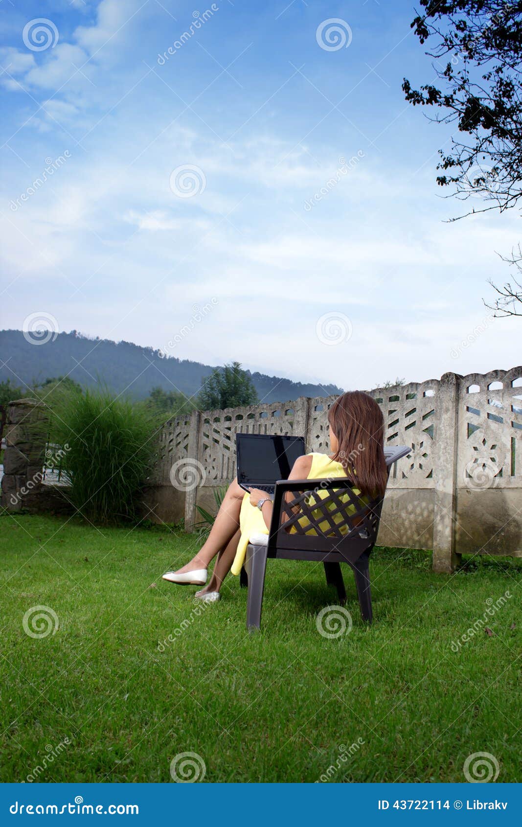 Young Woman Searching in Computer at the Park Stock Photo - Image of ...