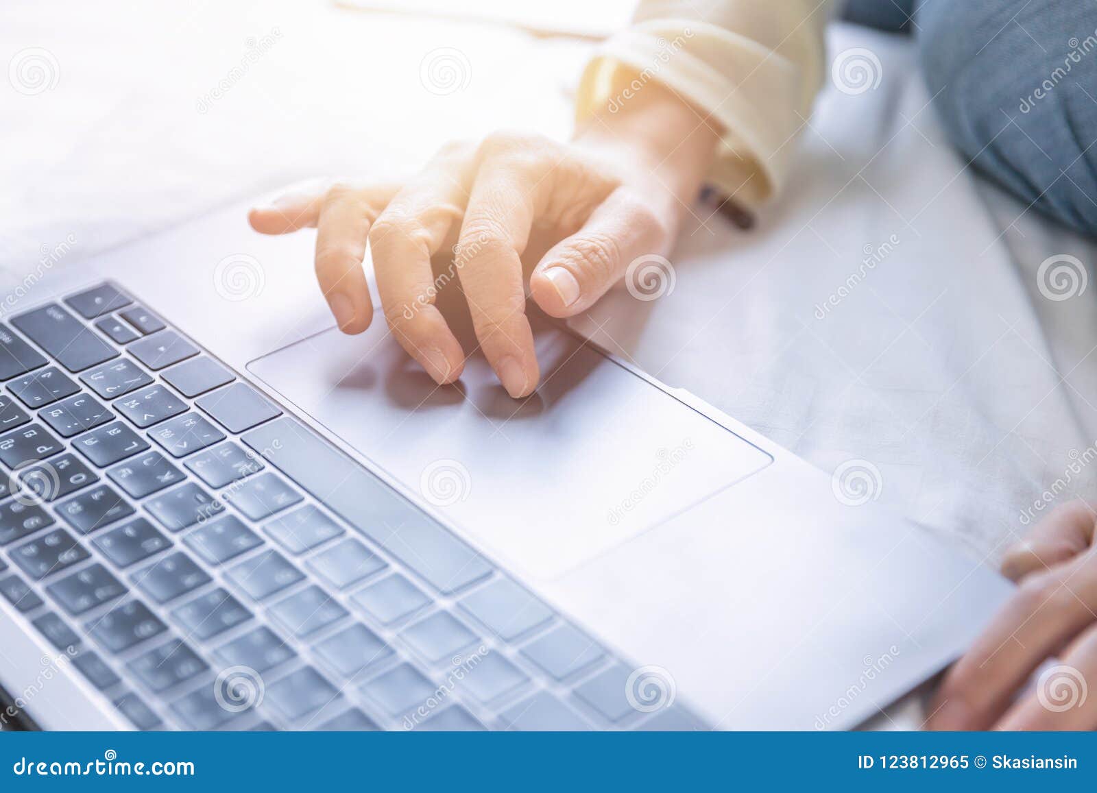 Young Woman Searching Data from Internet with Soft Light Stock Image ...