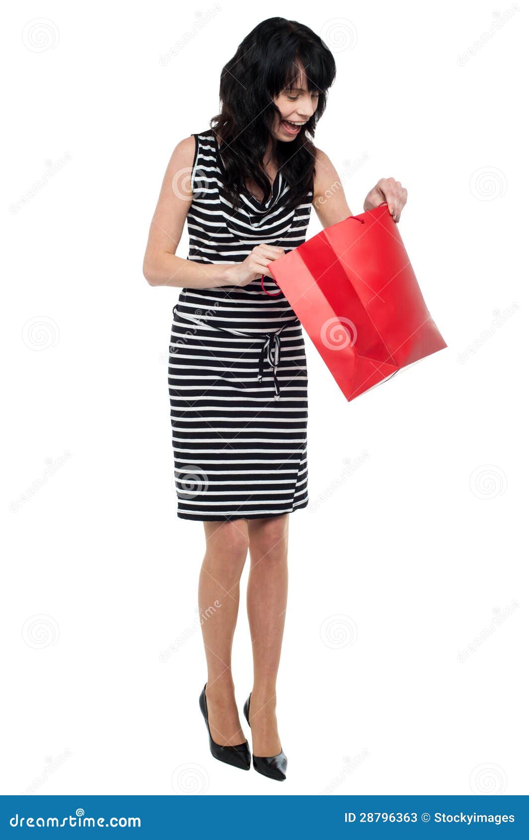 Young Woman Searching for Her Gift Inside Bag Stock Image - Image of ...