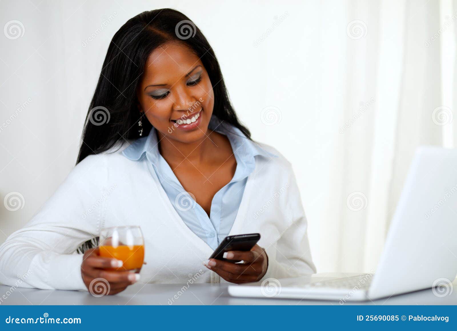 Young Woman Sending a Message by the Mobile Stock Image - Image of ...