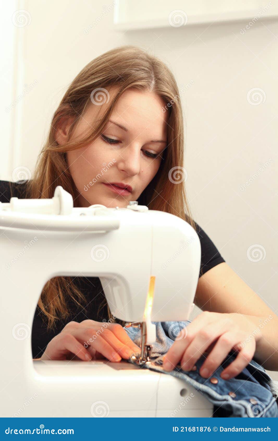 Young woman sewing stock photo. Image of thread, white - 21681876