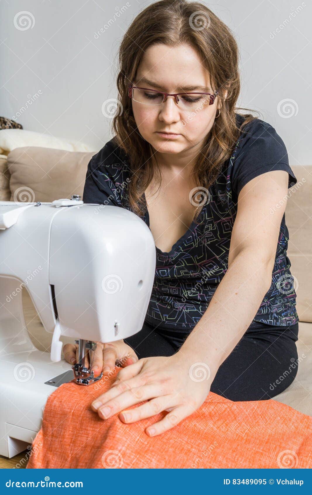 Young Woman is Sewing Cloth with Sewing Machine Stock Image - Image of ...