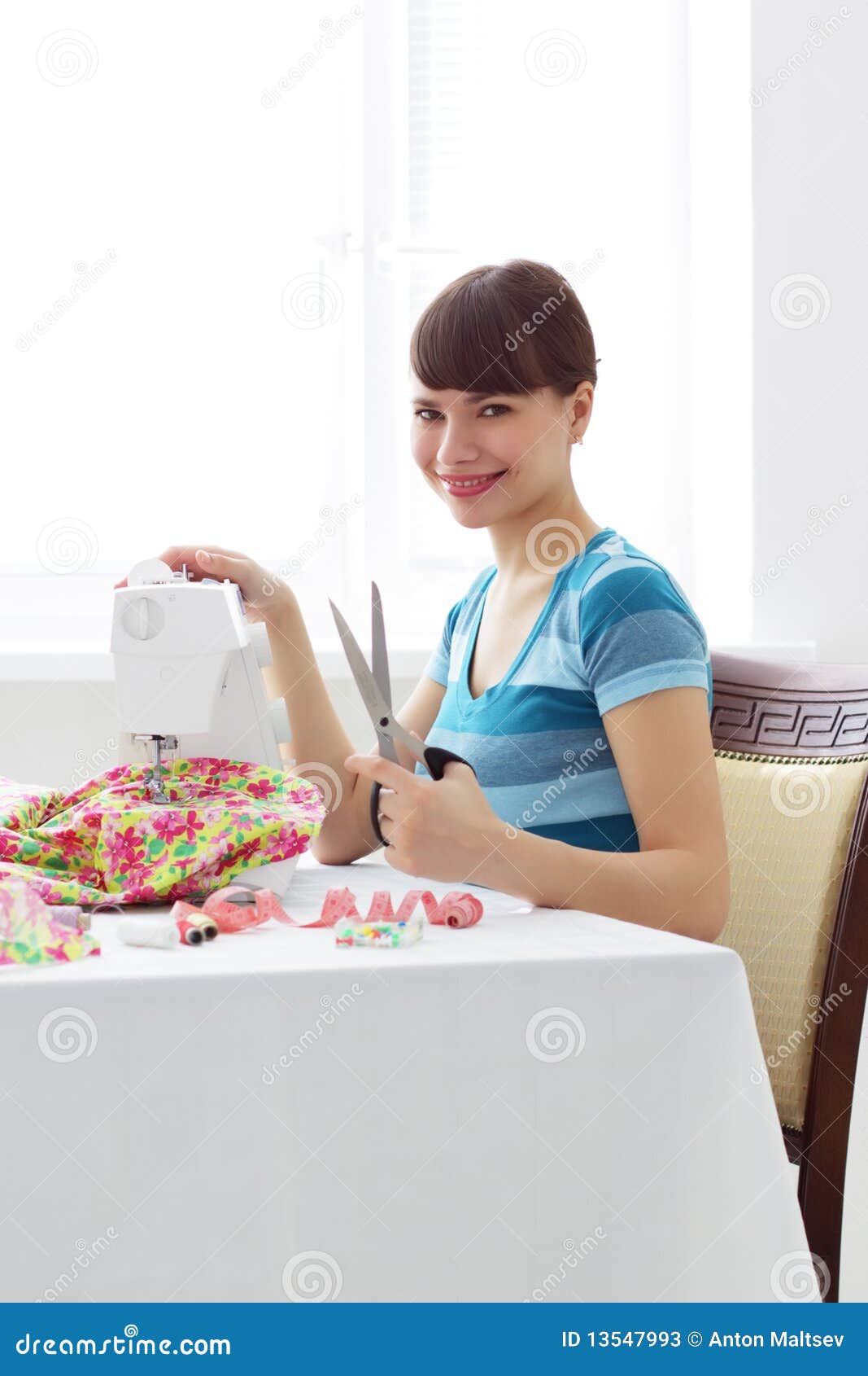 Young Woman and Sewing Machine Stock Image - Image of modern, person ...