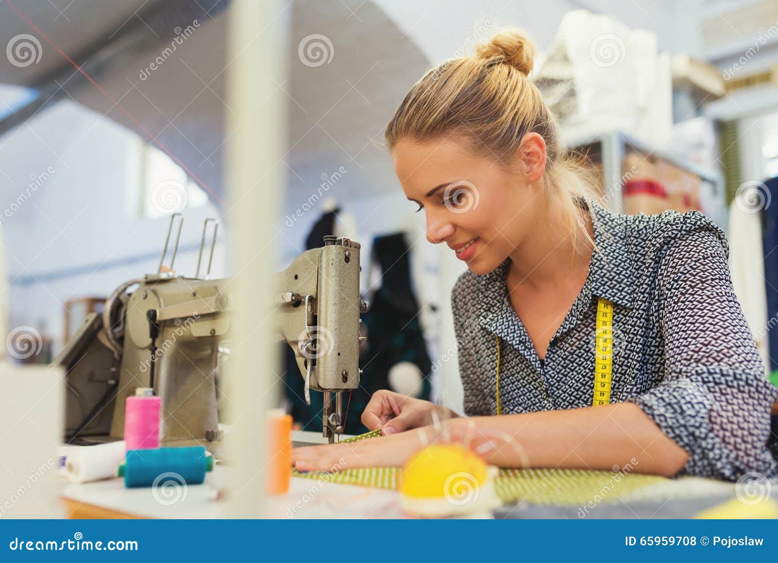 Young Woman with Sewing Machine Stock Photo - Image of creative ...