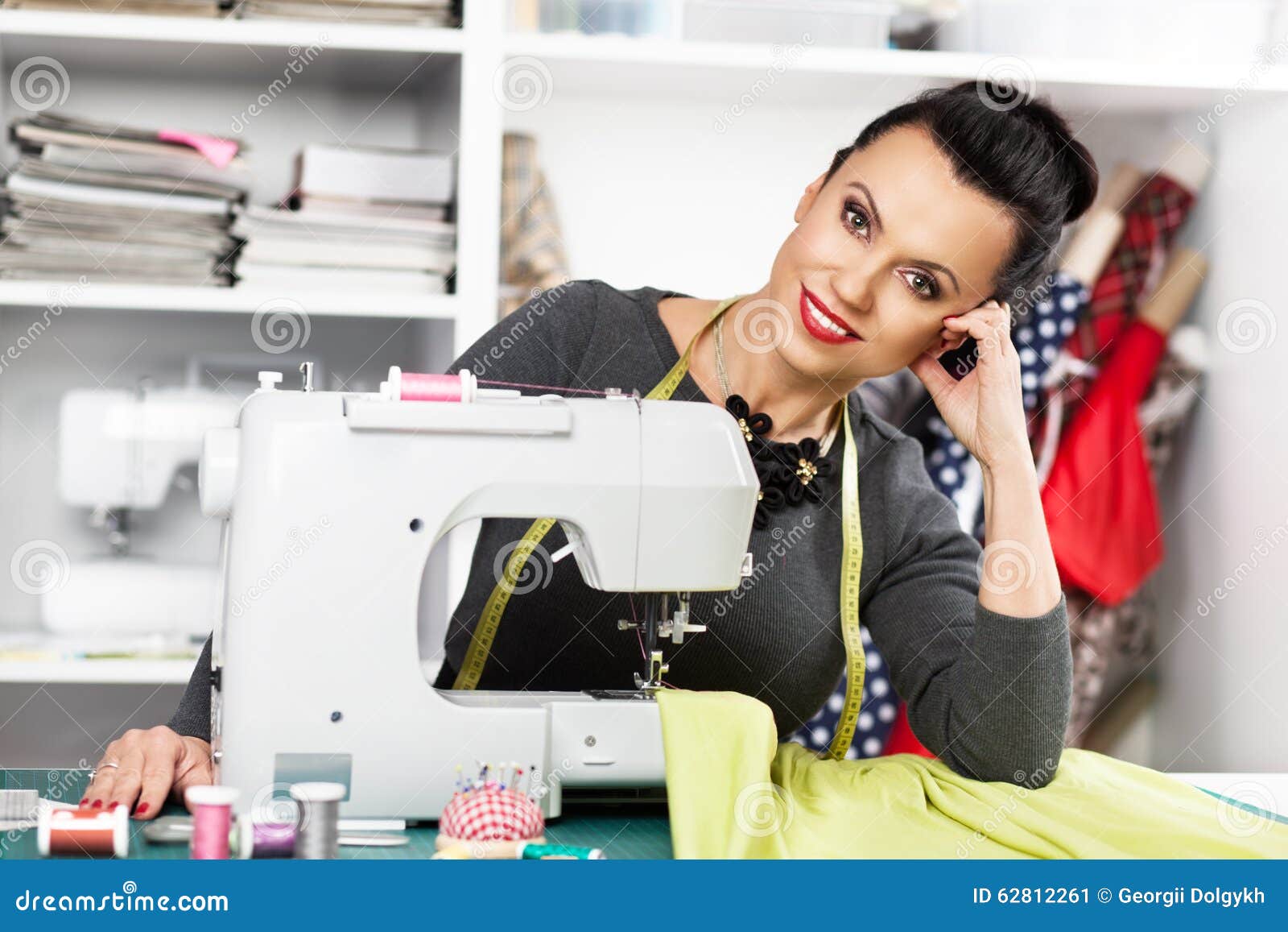 Young Woman at a Sewing Machine Stock Image - Image of occupation ...