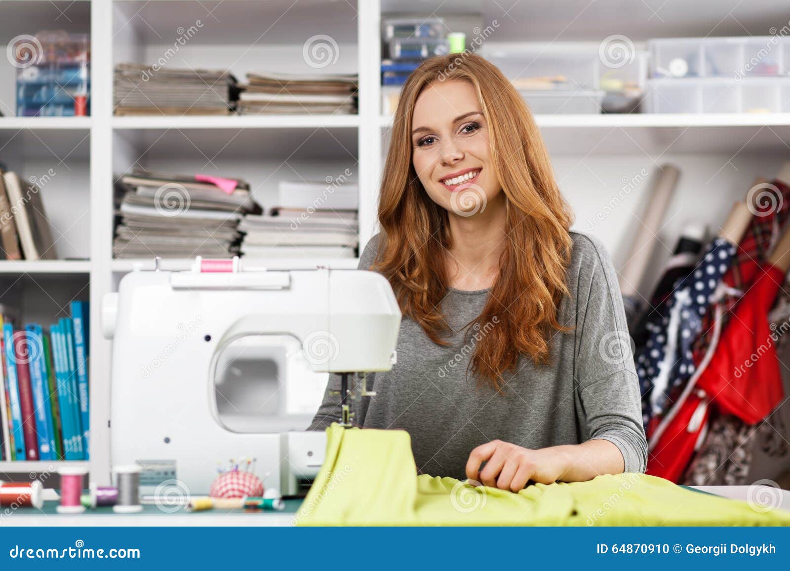 Young Woman at a Sewing Machine Stock Photo - Image of clothing, people ...