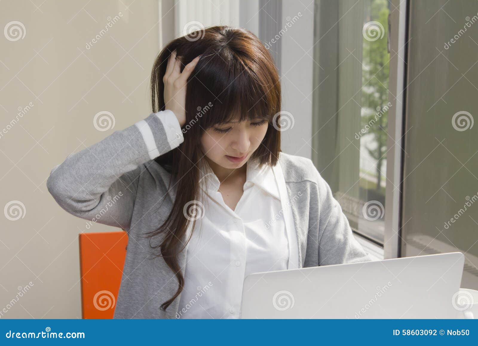 Young Woman Shocked in Front of Computer Stock Photo - Image of office ...