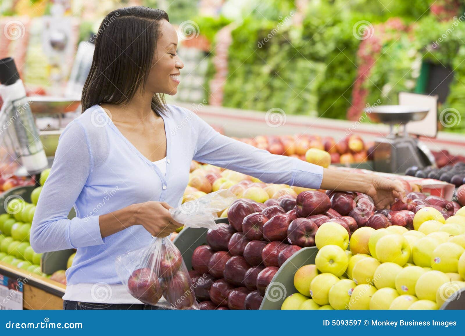 Young Woman Shopping in Produce Section Stock Image - Image of adult ...