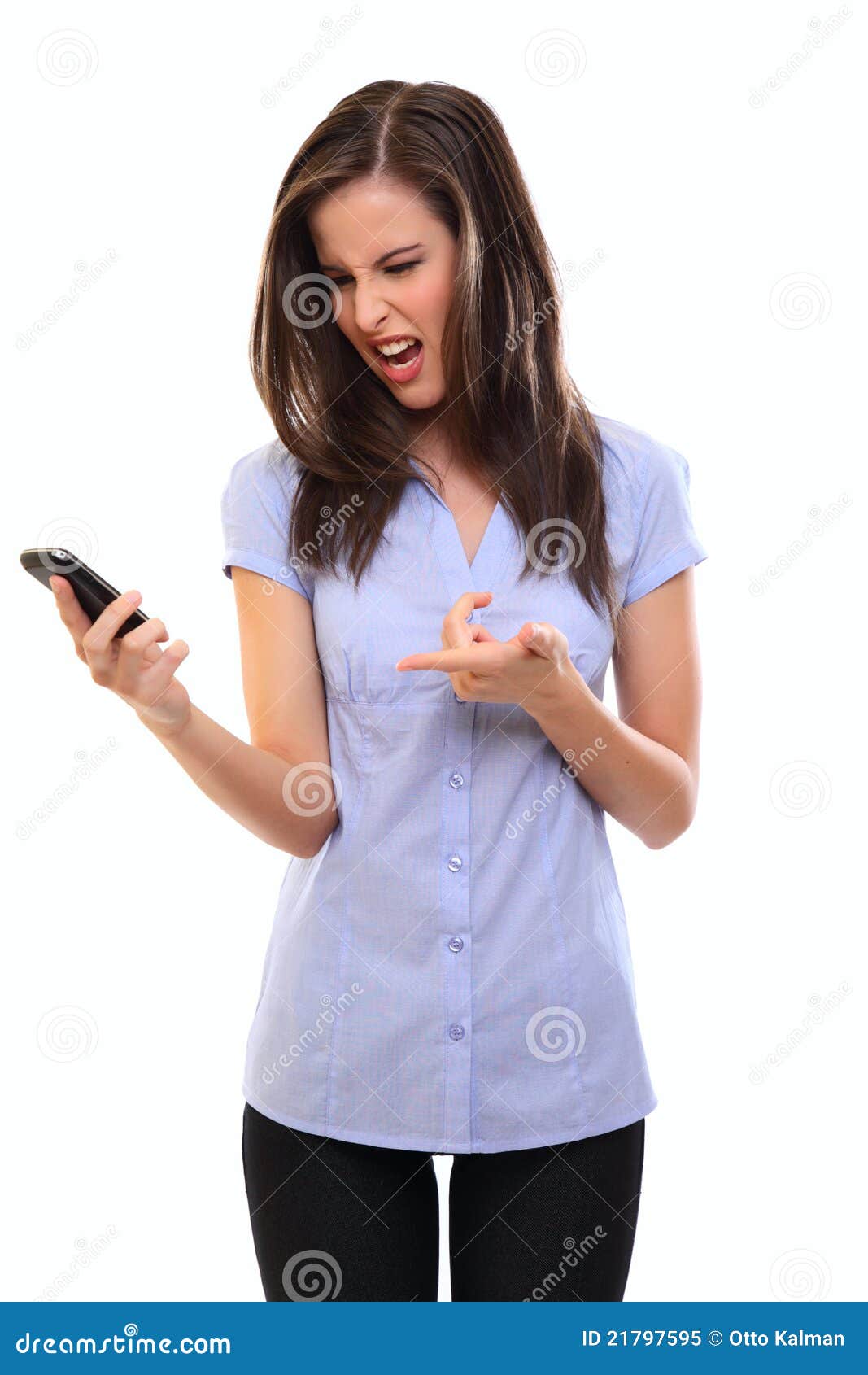 Young Woman Shout with Her Cellphone Stock Image - Image of lips ...