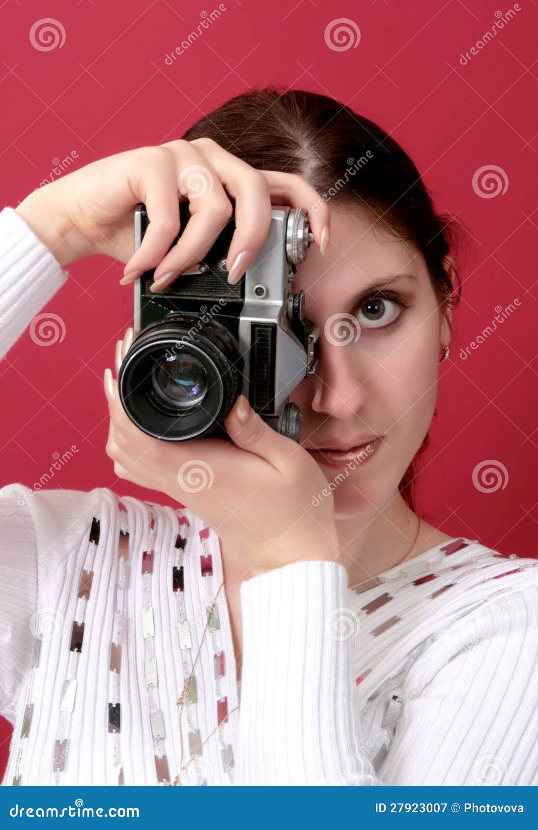 Young Woman Shouting Holding a Camera in Hand Stock Image - Image of ...
